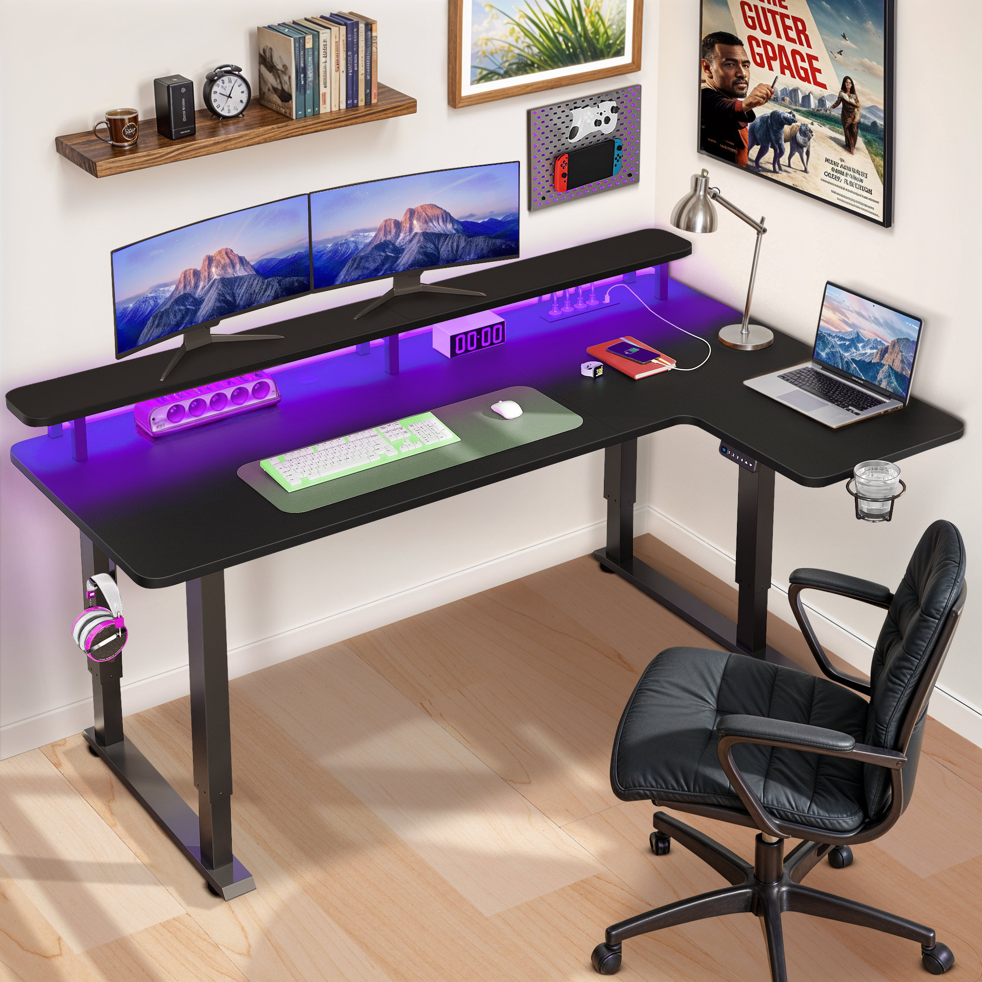 Wrought Studio™ Labree Height Adjustable L-Shaped Standing Desk with ...