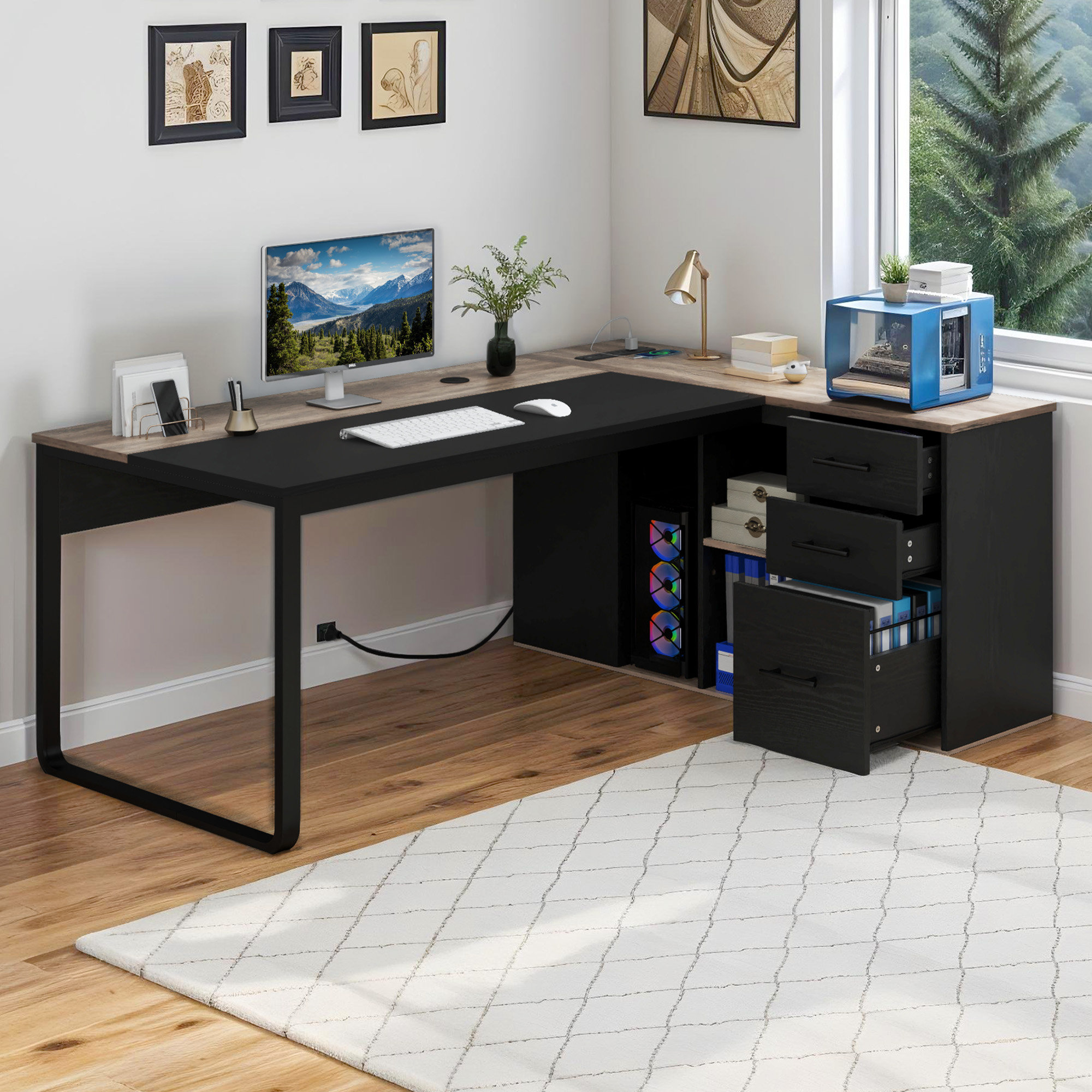 Ebern Designs L-Shaped Computer desk with Storage | Wayfair