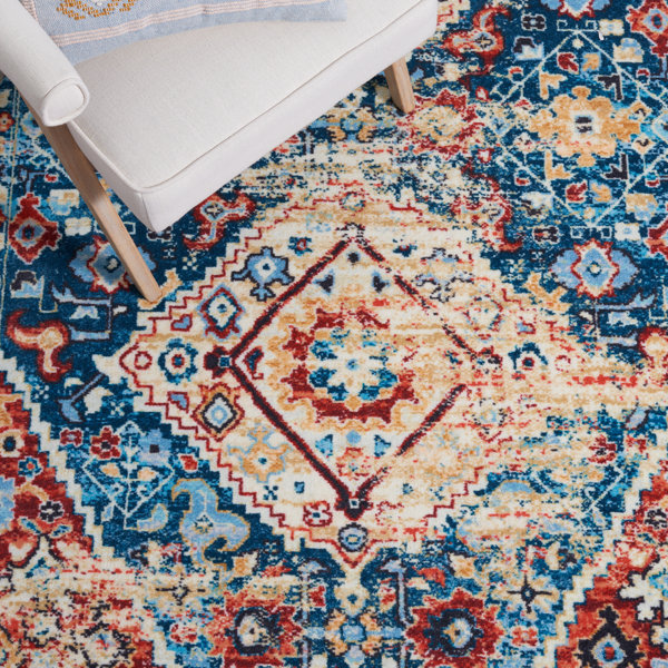 Langley Street® Manado Oriental Blue/Gold Area Rug & Reviews | Wayfair