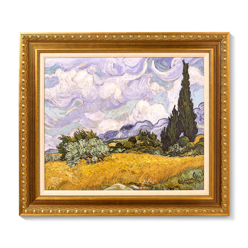 Charlton Home® Wheat Field With Cypresses Framed On Wood by Vincent Van ...
