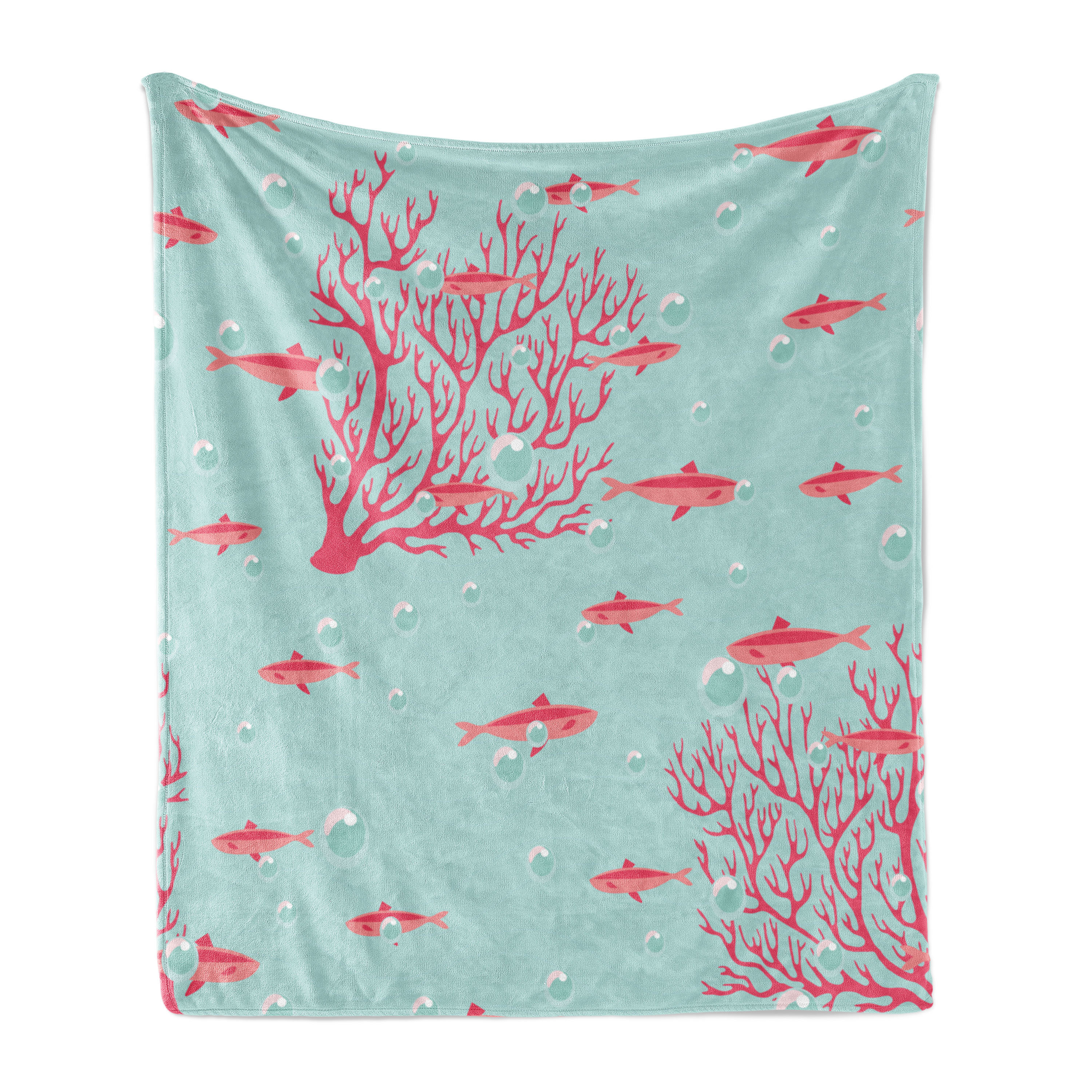 Ambesonne Coral Fleece Throw Blanket Fishes Coral Reef Aquatic Dark ...