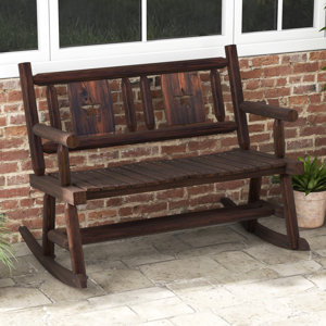 Millwood Pines 2 Pcs Patio Rocking Bench Carbonized Wood Double Rocker ...