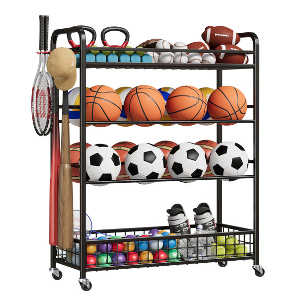 Latitude Run® 49 inch Black Basketball Rack Rolling Basketball Training ...