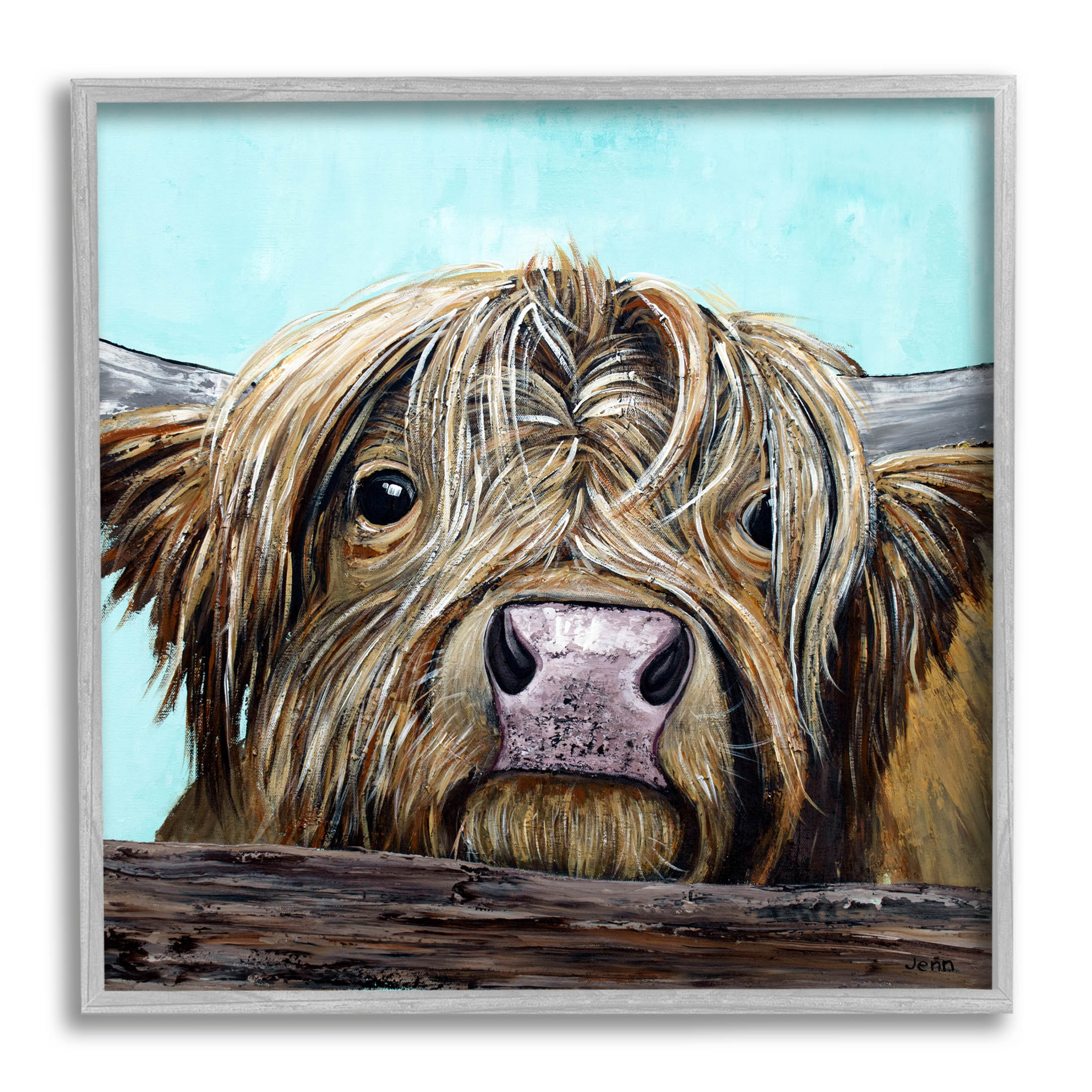 Stupell Industries Highland Cattle Farm Animal Face Giclee Art By Jen ...