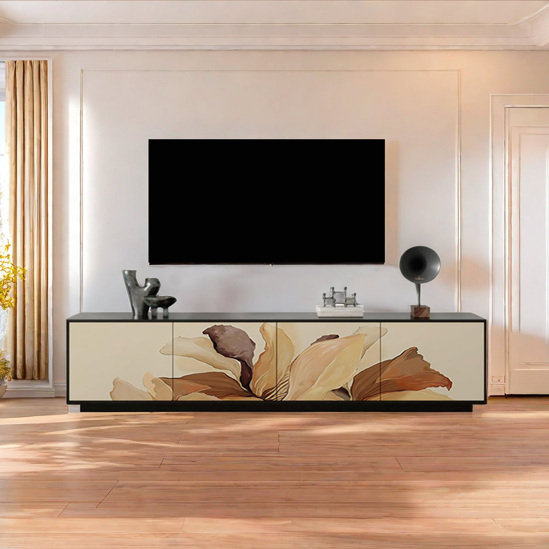 Aurora Craft Modern Walnut TV Stand With Enclosed Bottom 86.61'' Media ...