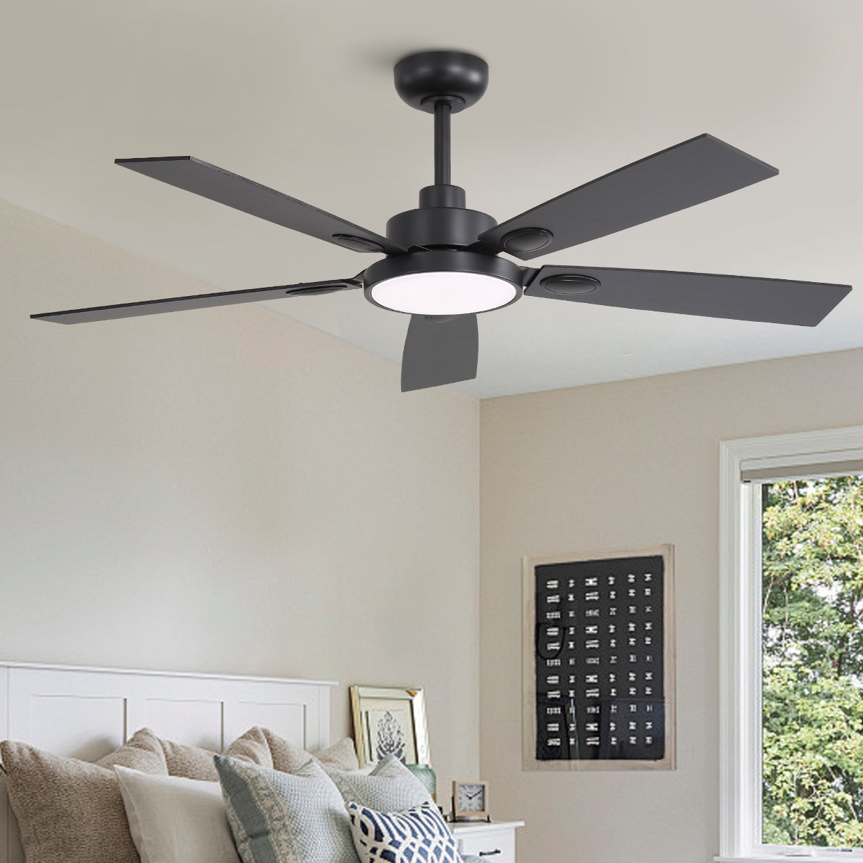 Ebern Designs Ceiling Fans with Lights, 52 inch Black Ceiling Fan with ...