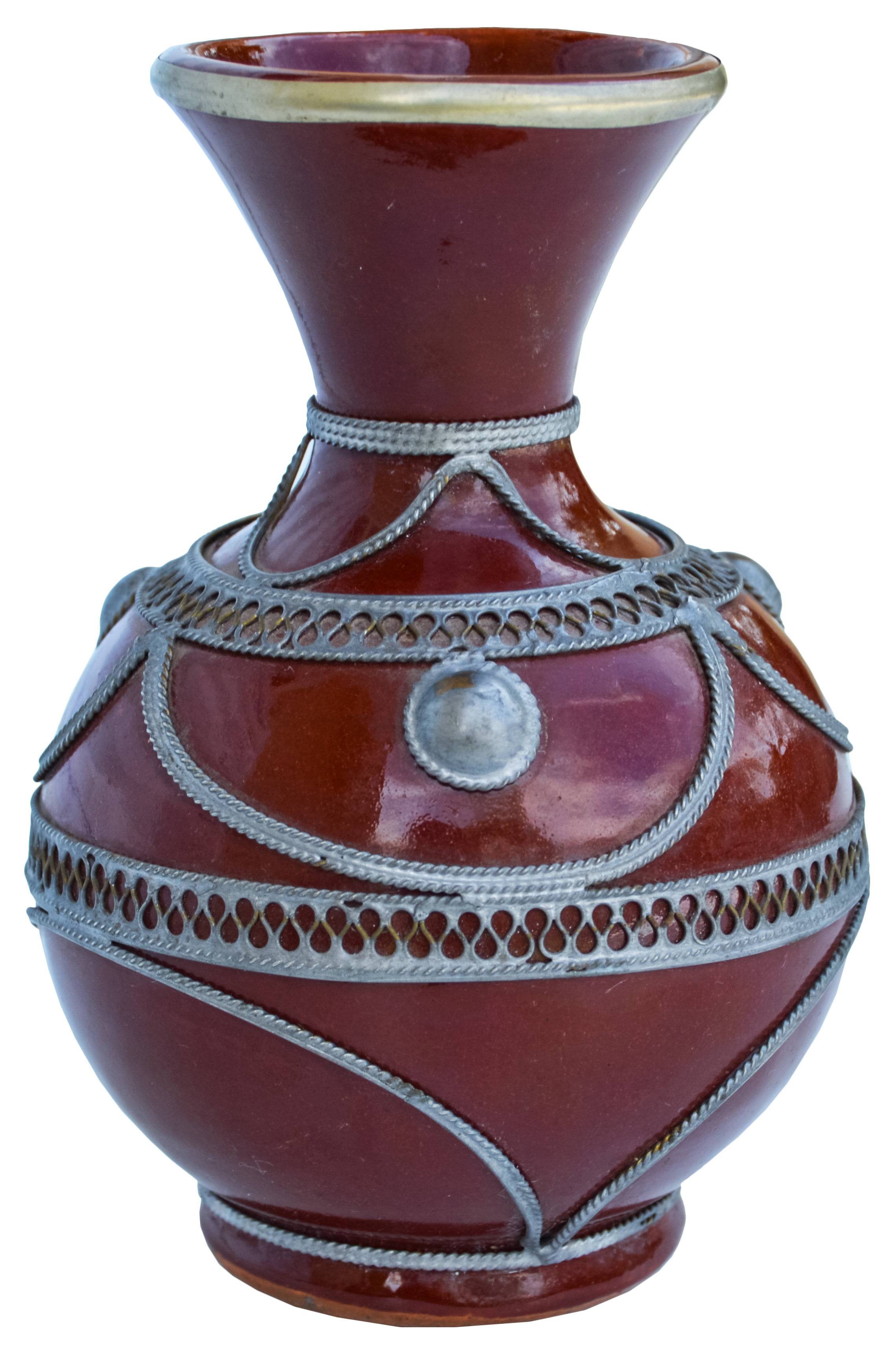 The Moroccan Room Maroon/Silver 6" Indoor / Outdoor Ceramic Table Vase ...