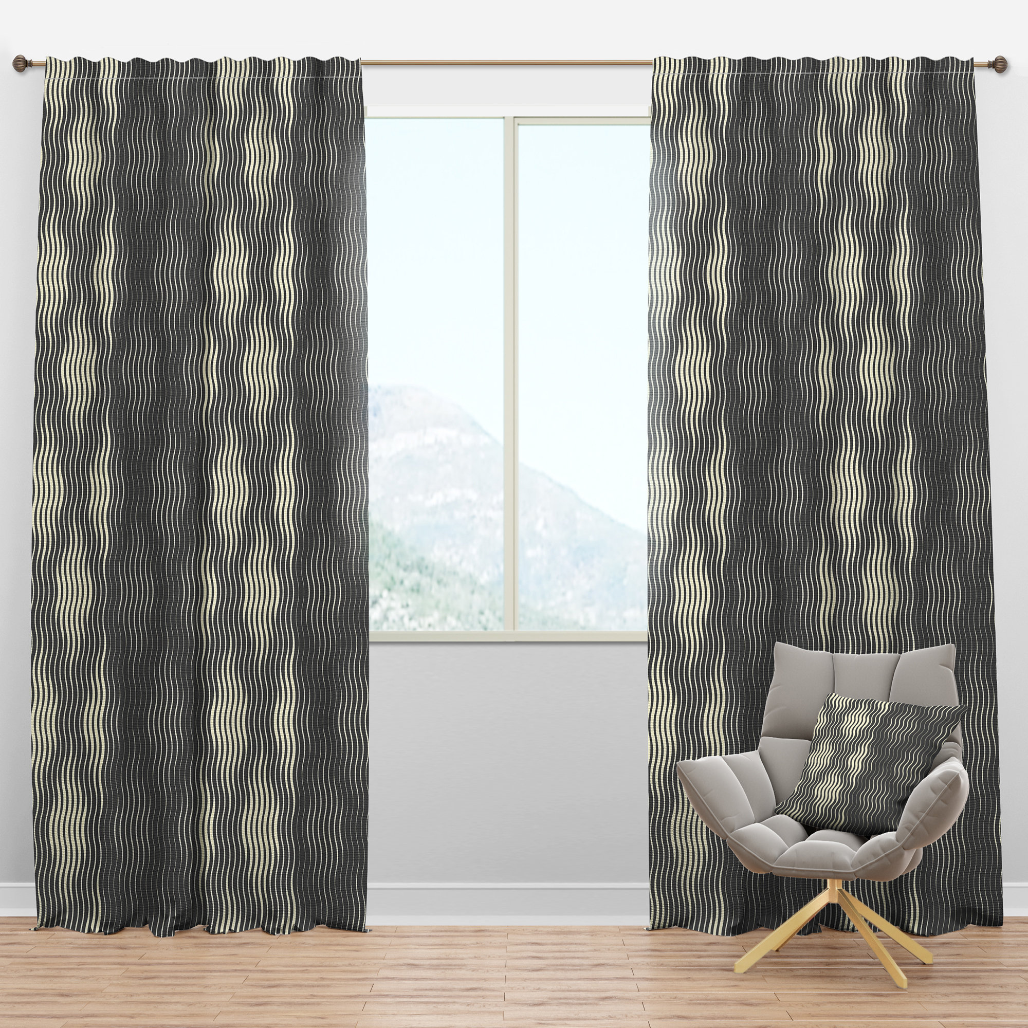 Design Art Minimal V Geometric Semi-Sheer Thermal Rod Pocket Single ...