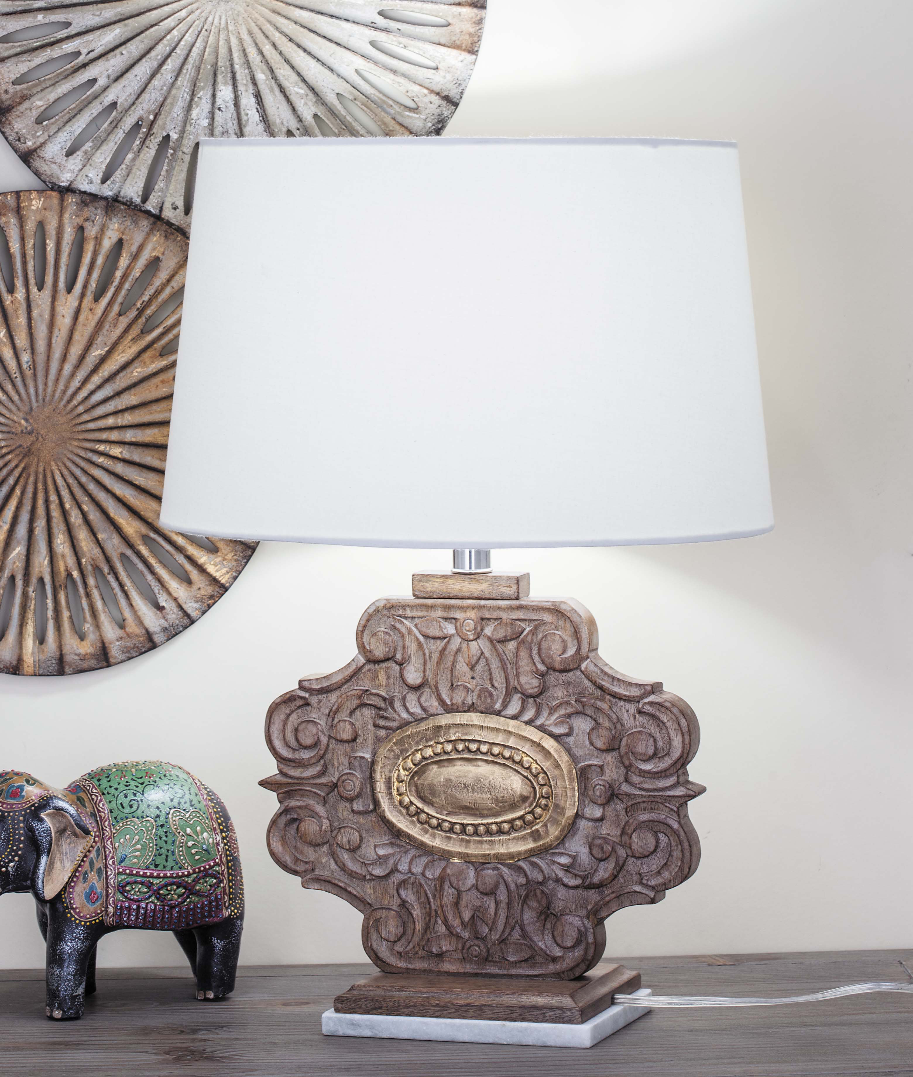 Bloomsbury Market Pankow Hand-carved Wood and Marble Table Lamp with ...