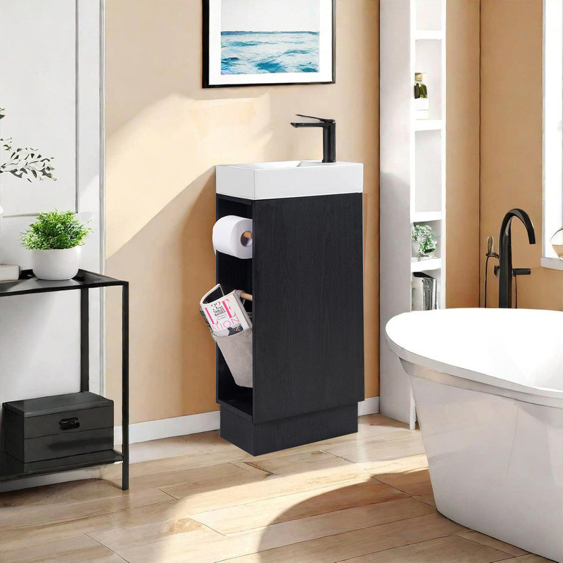 Latitude Run® 16" Floor-standing Bathroom Cabinet with Stone Sink ...