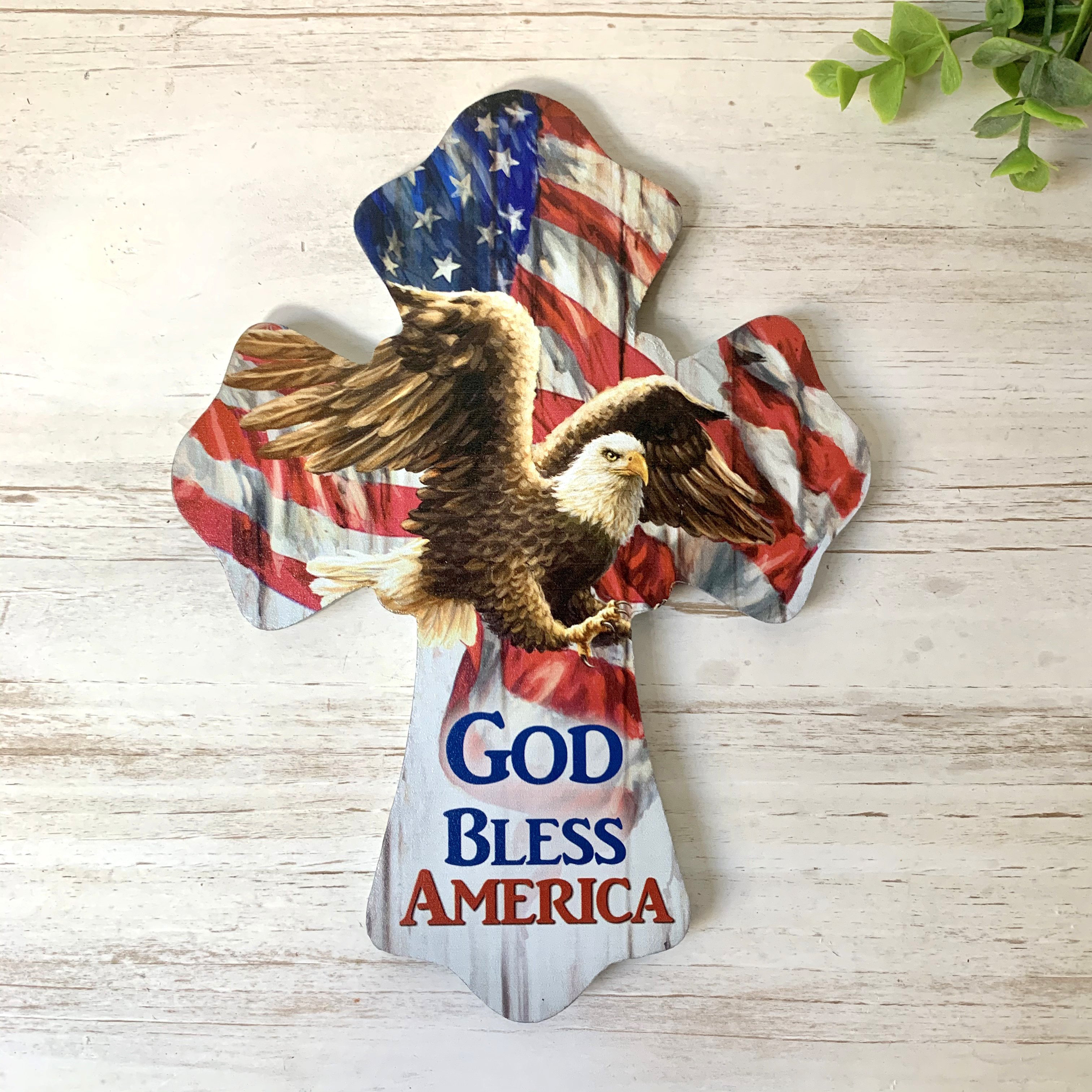 Glow Decor God Bless America Wooden Cross | Wayfair