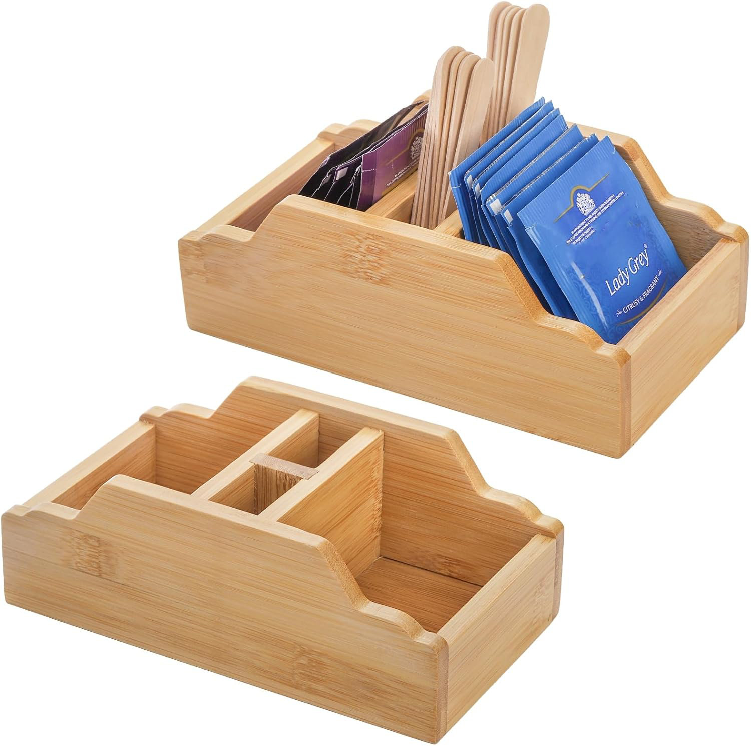 CHUANGWENYI 2 Pack Small Sugar Packets Holder, Bamboo Tea Bag Organizer ...