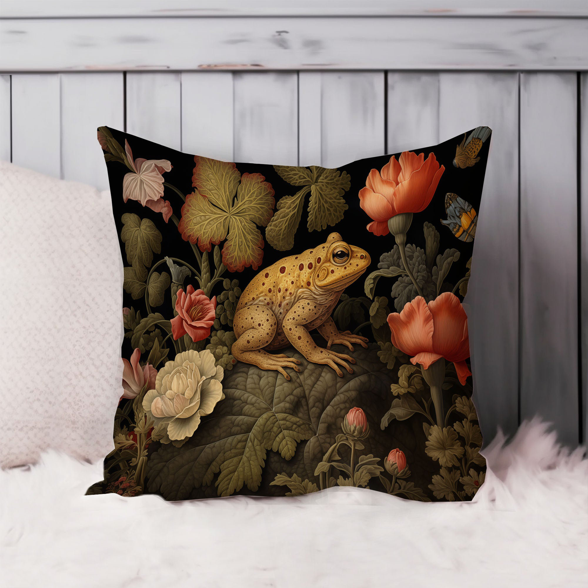 Ethan Taylor Animals William Morris Frog IX Cottage Throw Pillow Cover ...