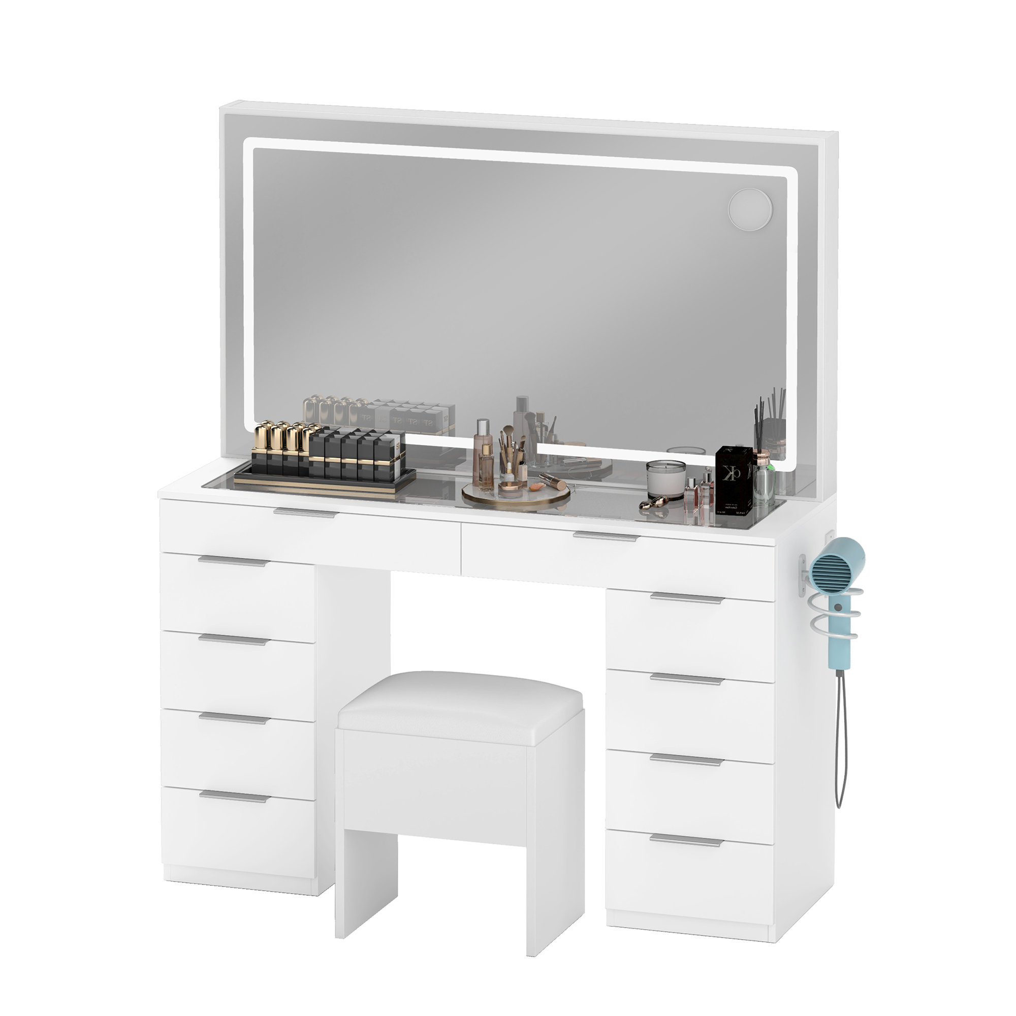 Brayden Studio Ensemble de coiffeuse de luxe à DEL avec plateau en ...