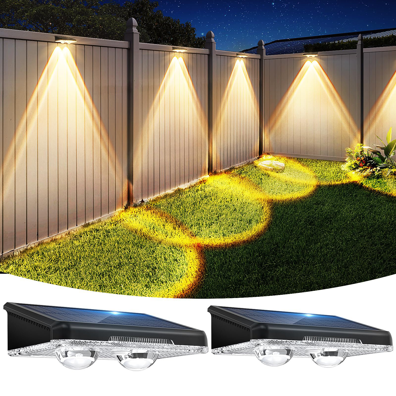 Advanced Excuse Solar Fence Lights Outdoor 4 Pack - 8 Modes (RGB Cycle ...