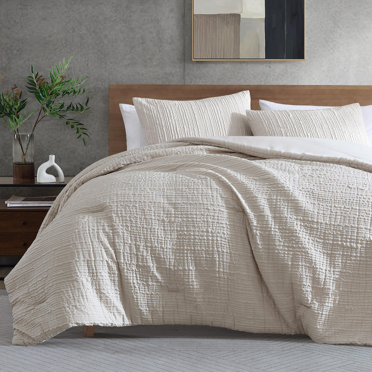 Kenneth Cole Serenity Wavy Lines Beige Comforter Set & Reviews | Wayfair