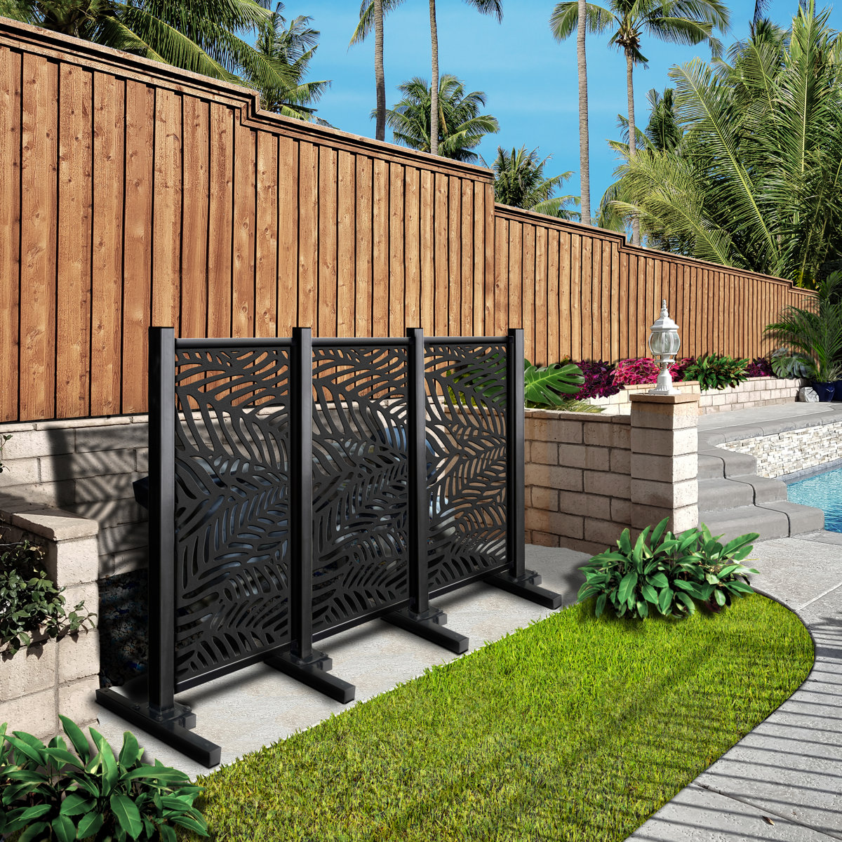 OUTDECO 18" Galvanized Steel Post Feet Stands, Black (2 Pack) | Wayfair