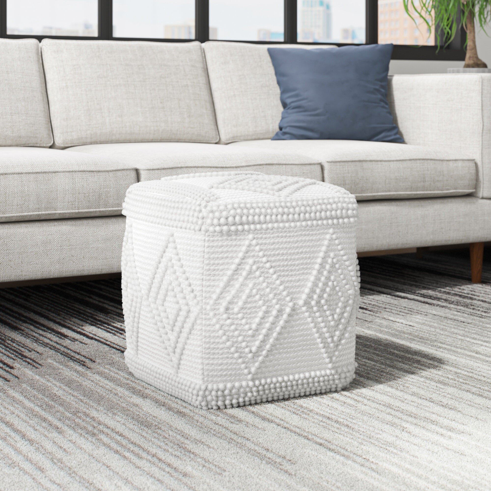 Dakota Fields Hand Knitted White Wooled Pouf & Reviews - Wayfair Canada