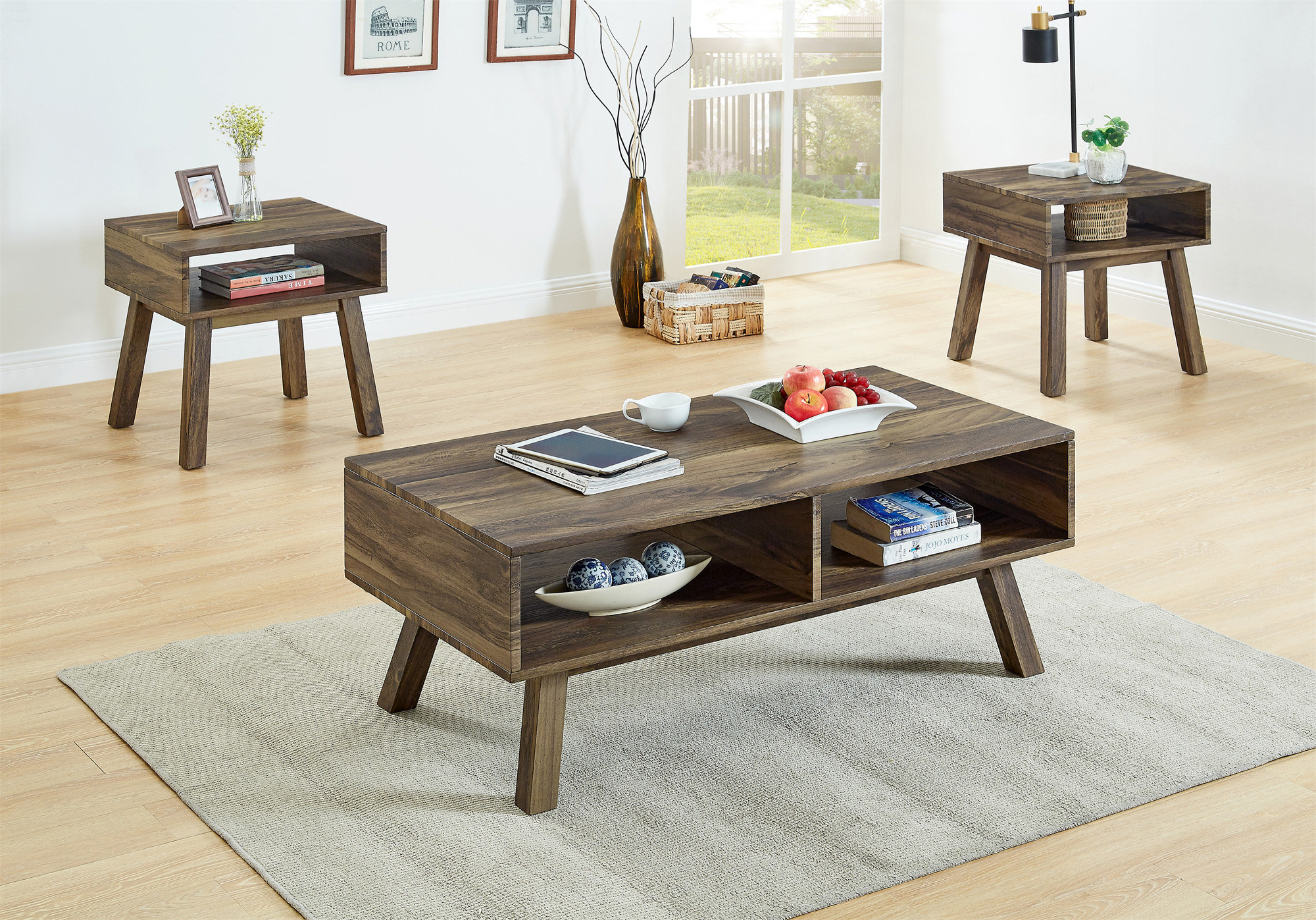 Wrought Studio™ 3PC Coffee Table Set Coffee Table And 2 End Tables Wood ...
