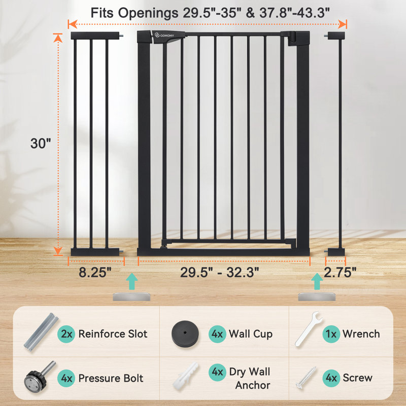 CY 30" H Auto Close Safety Gate 29.5"-43.3" Extra Wide & Reviews | Wayfair