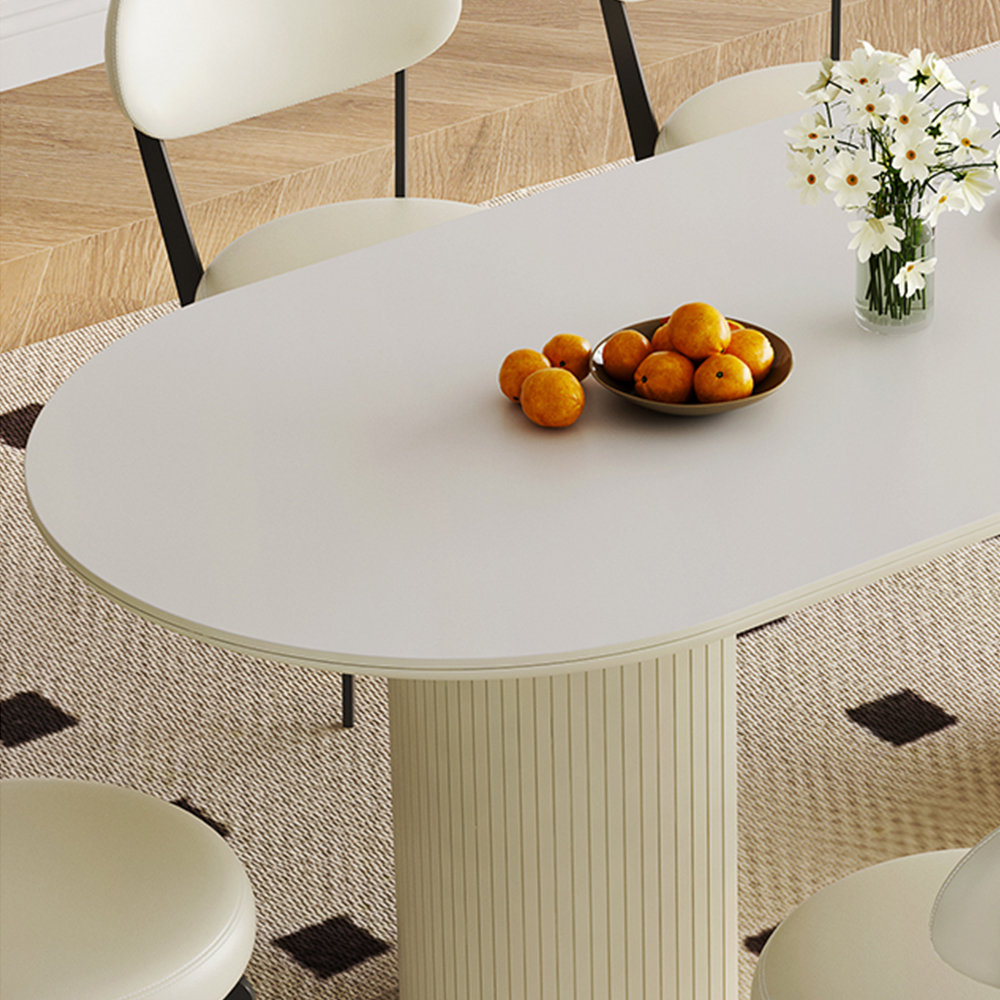 Pakloer Minimalist cream style oval dining table set | Wayfair