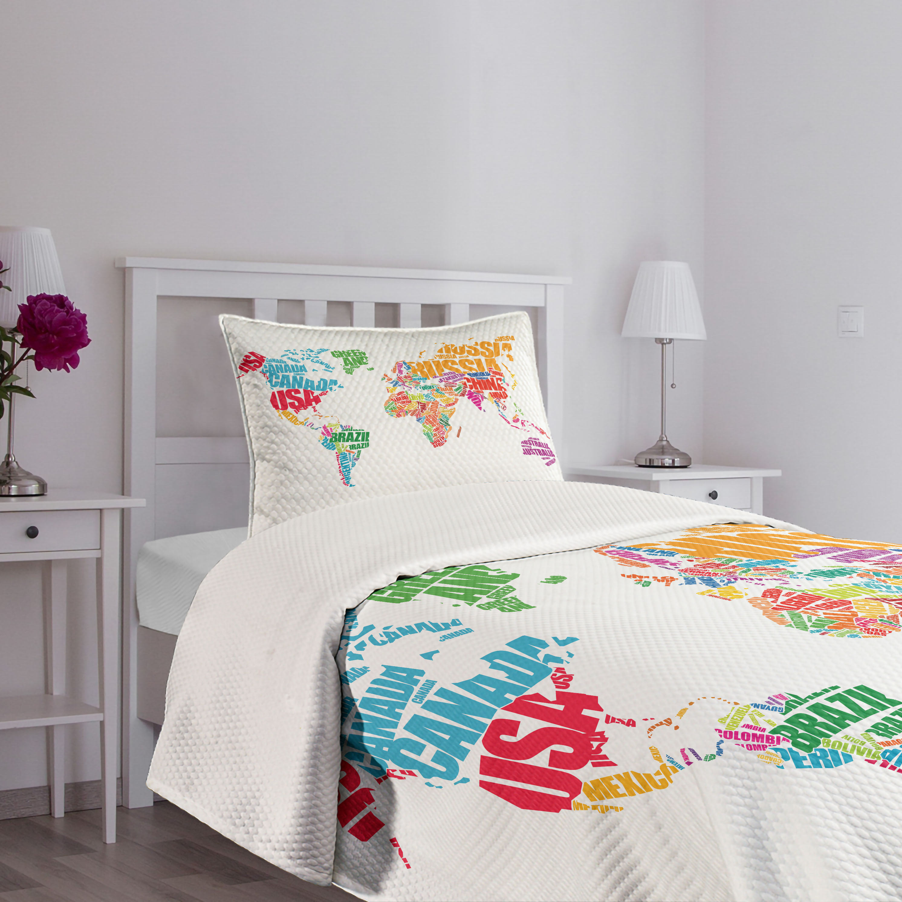 Ambesonne World Map Bedspread Set World Europe America Multicolor | Wayfair