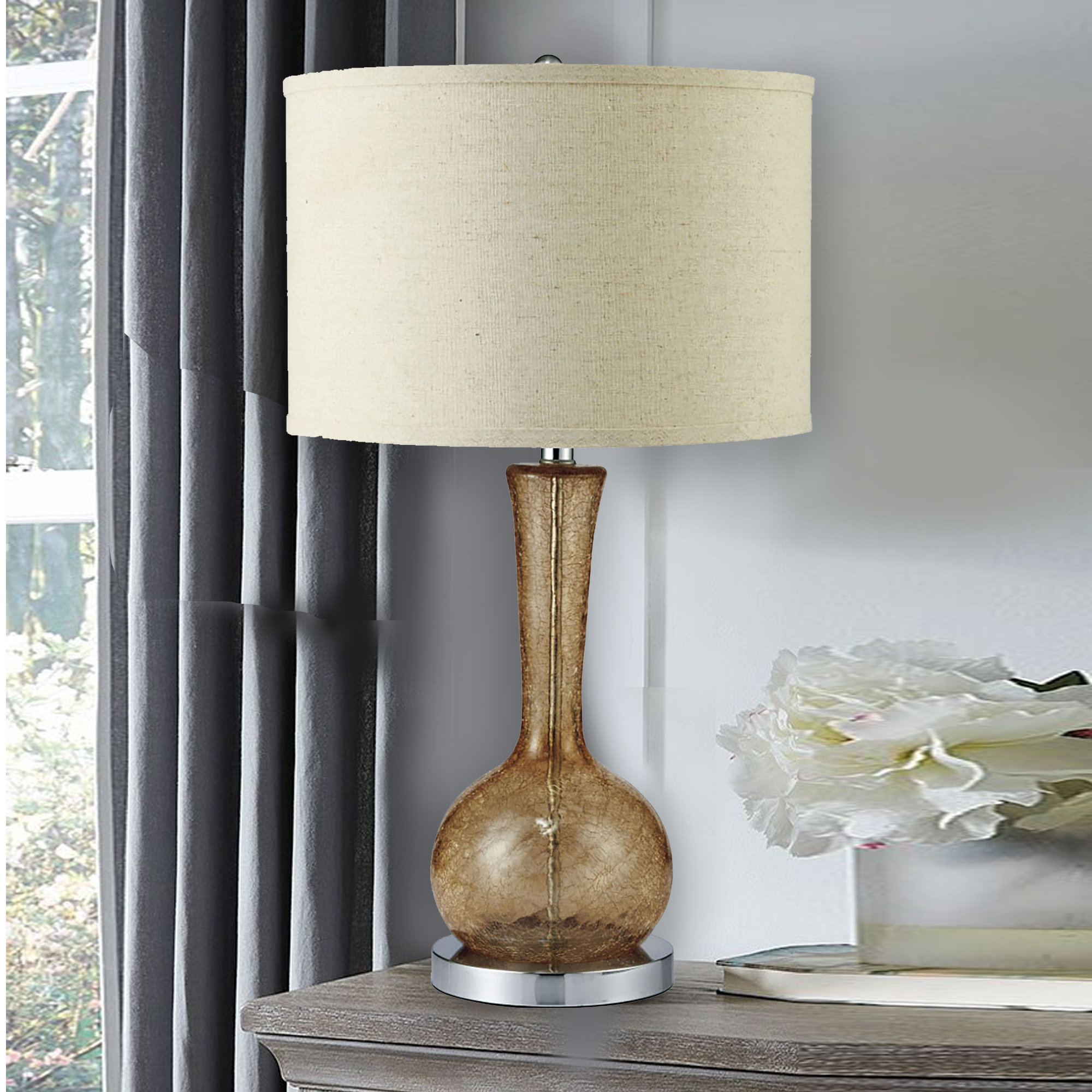 Everly Quinn Shifflett 15" Amber Table Lamp Set | Wayfair