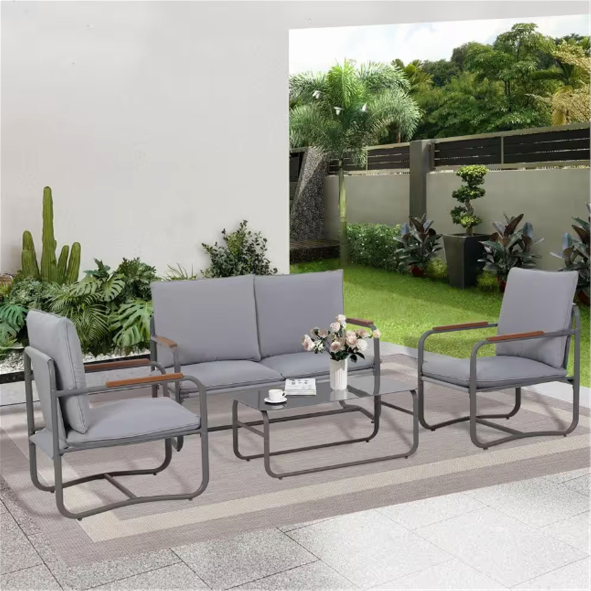 Brayden Studio Burty 4 Piece Rattan Sofa Seating Group with Cushions ...