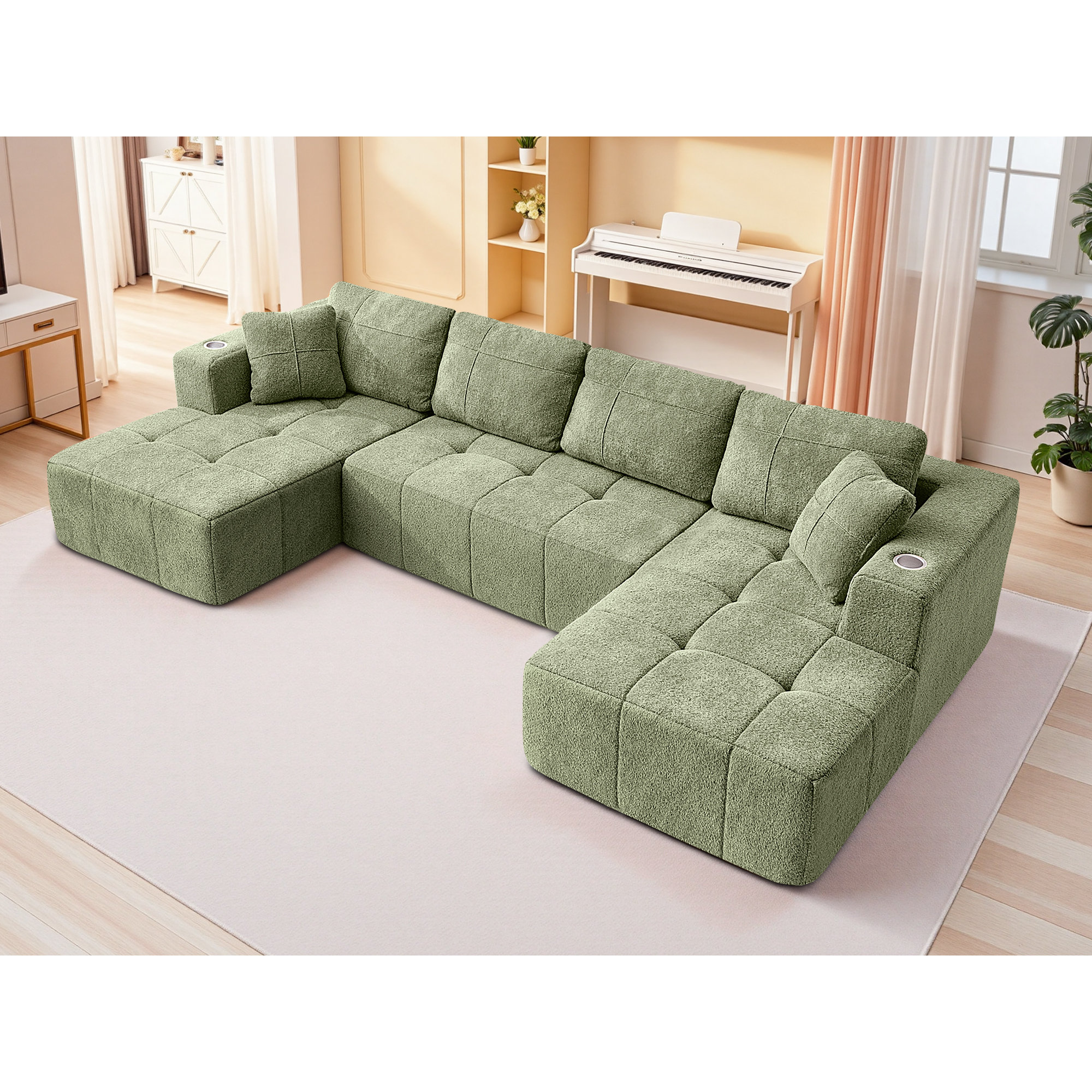 Mercer41 136" U-Shaped Modular Tufted Sectional Sofa, 3-Piece ...