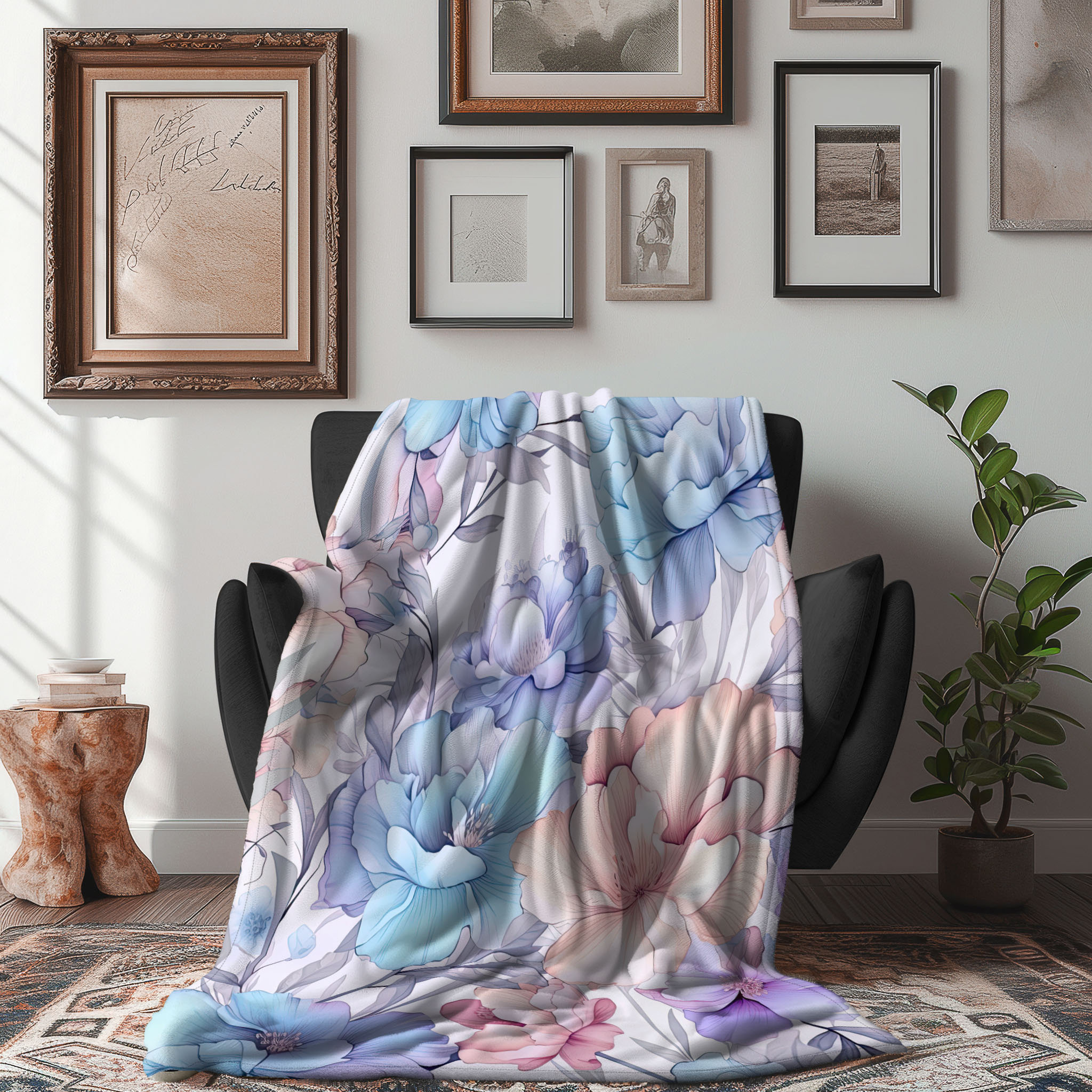 MentionedYou Soft Inked Blooms - 1 Piece Premium Sherpa Blanket Throw Blanket | Wayfair