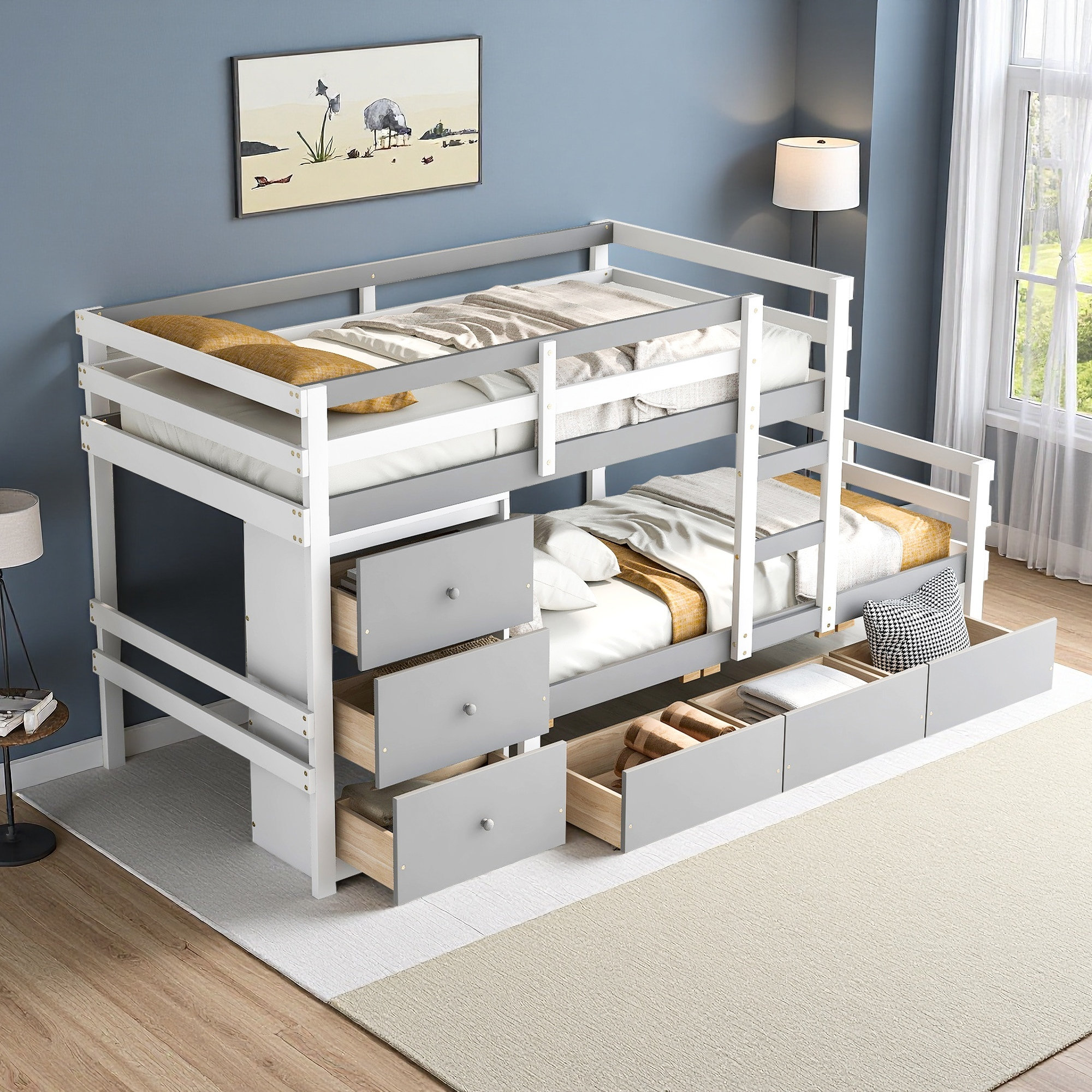 Latitude Run® Twin Over Twin Loft Bunk Bed With 6 Storage Drawers ...