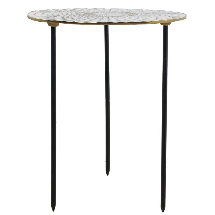 AlexandraHouse WHITE/GOLD ENAMEL METAL SIDE TABLE, BLACK LEGS _°41X50CM ...