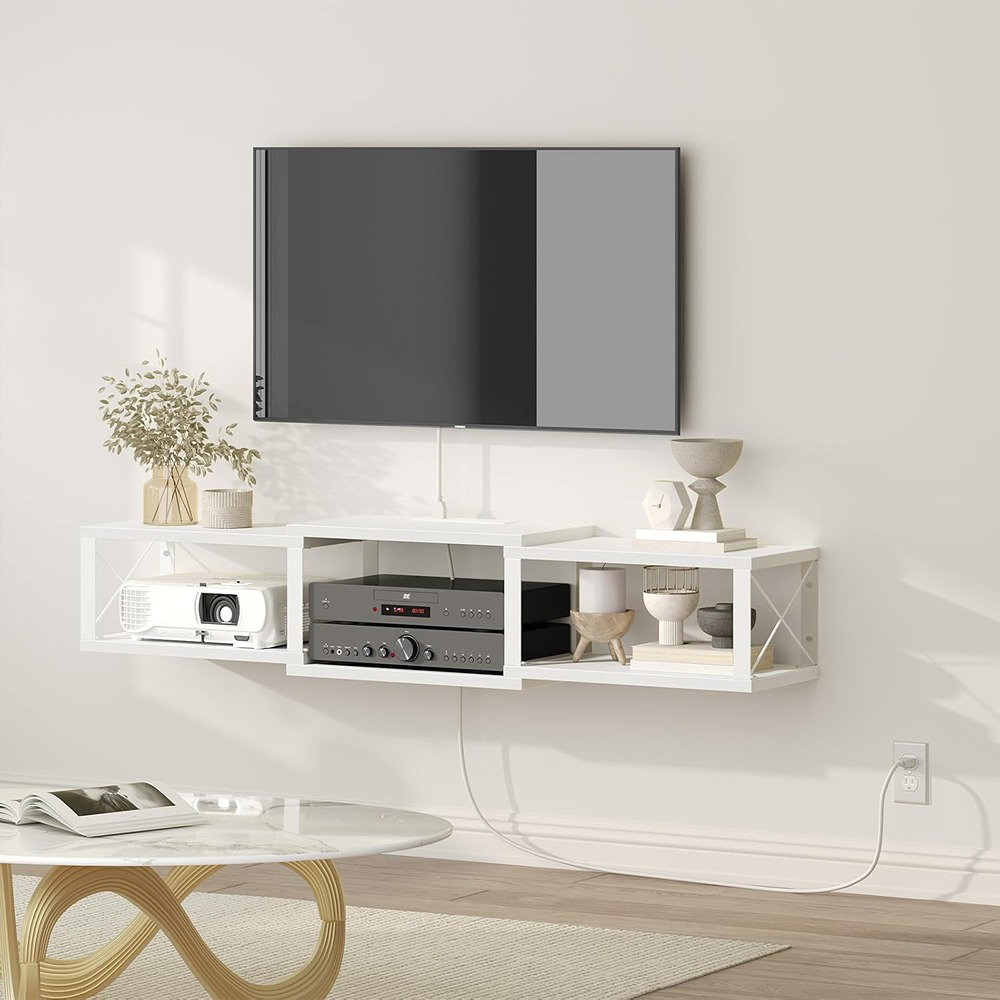 Ebern Designs Floating Tv Stand With Power Outlet, Wall-mounted ...
