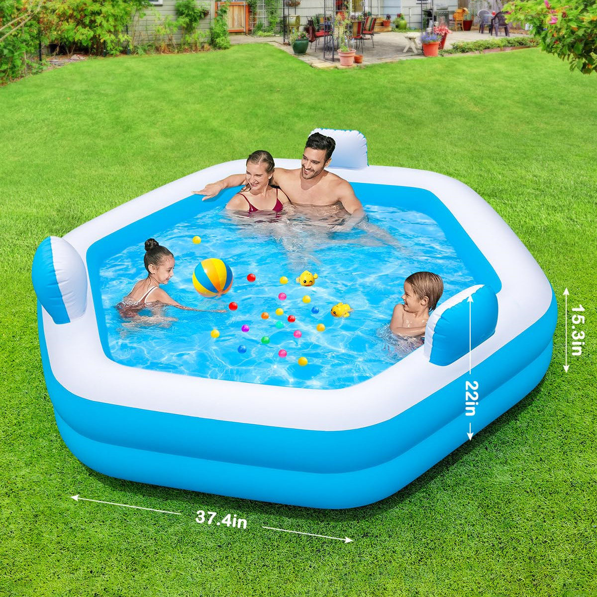 POGBUT 77" x 71" Inflatable Family Pool with Seats & Backrests ...
