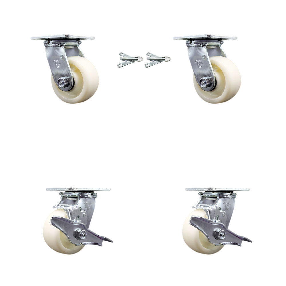 Service Caster 4 Inch Nylon Caster Set with Roller Bearing 2 Swivel ...