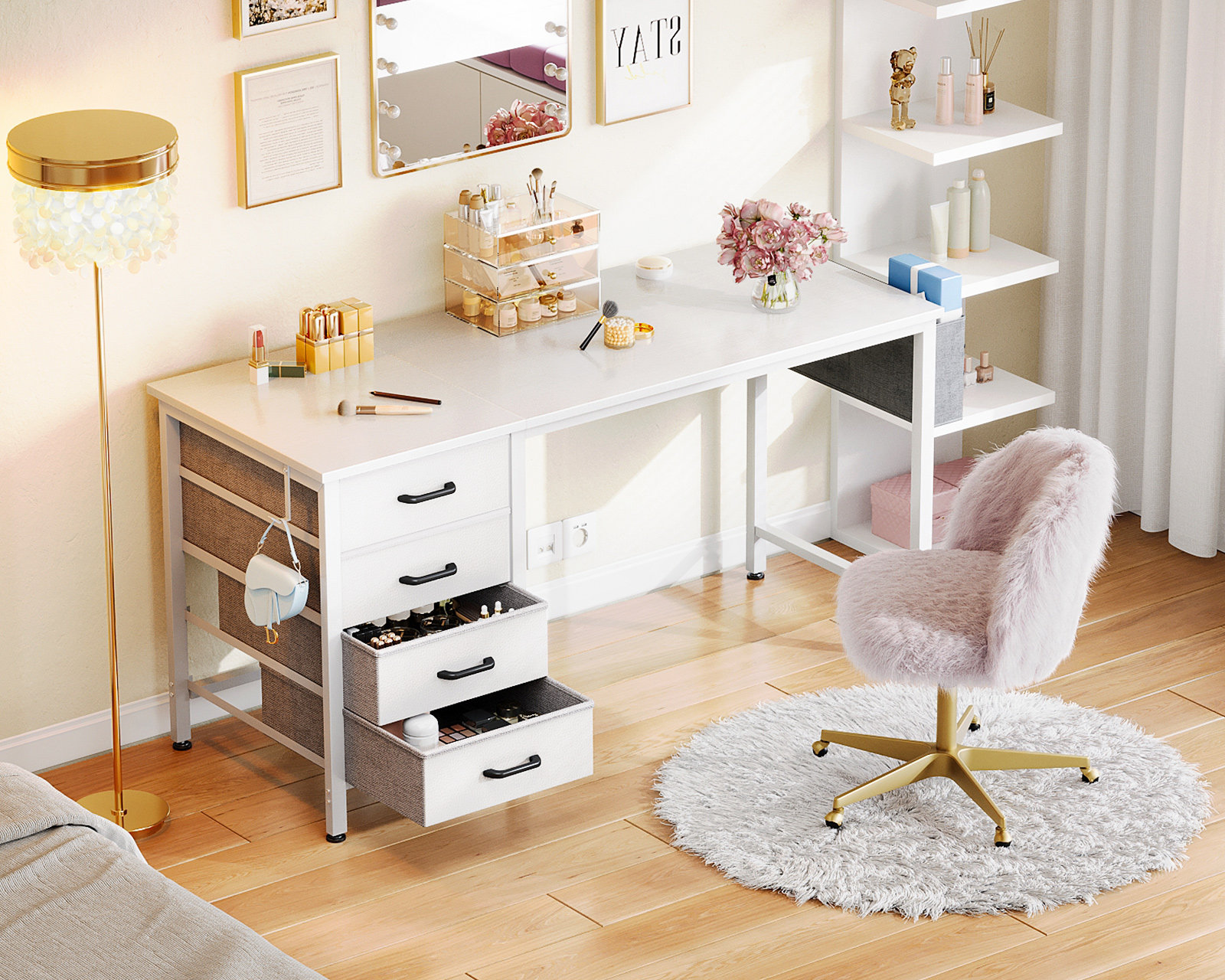 Ebern Designs Writing Desk With 4-tier Spacious Drawers,computer Desk ...