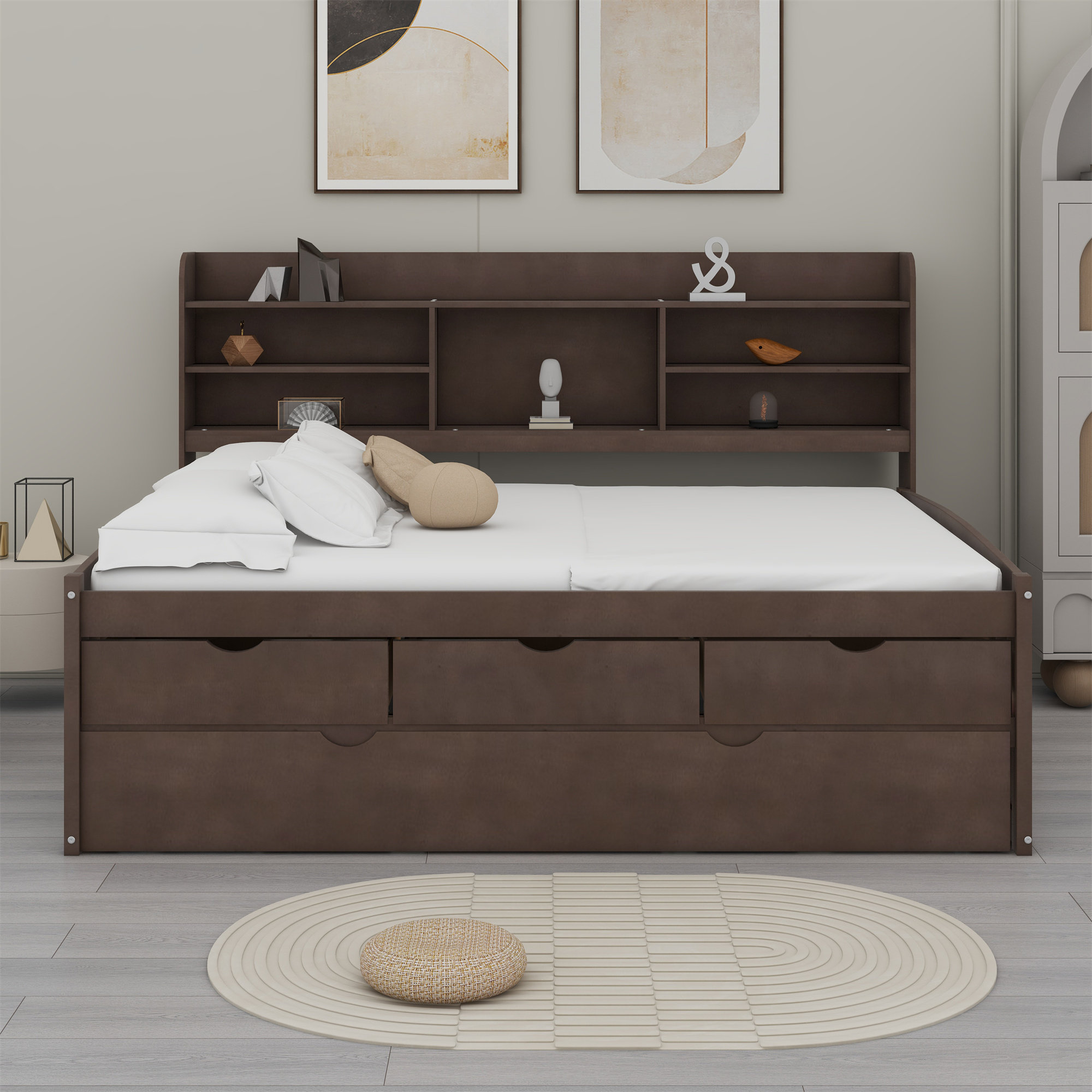 Latitude Run® Wooden Captain Bed With Built-In Bookshelves,Three ...