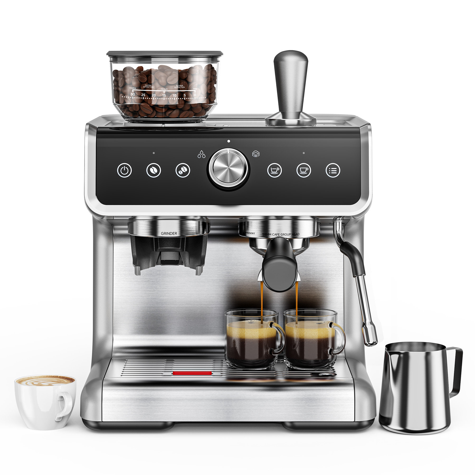Simzlife Espresso Machine With Grinder, 15 Bar Coffee Maker With Milk ...