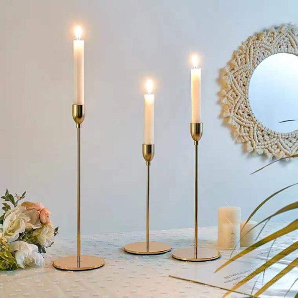 Mercer41 Gold Taper Candlesticks Set Of 6, Brass Gold Tall Candlesticks ...