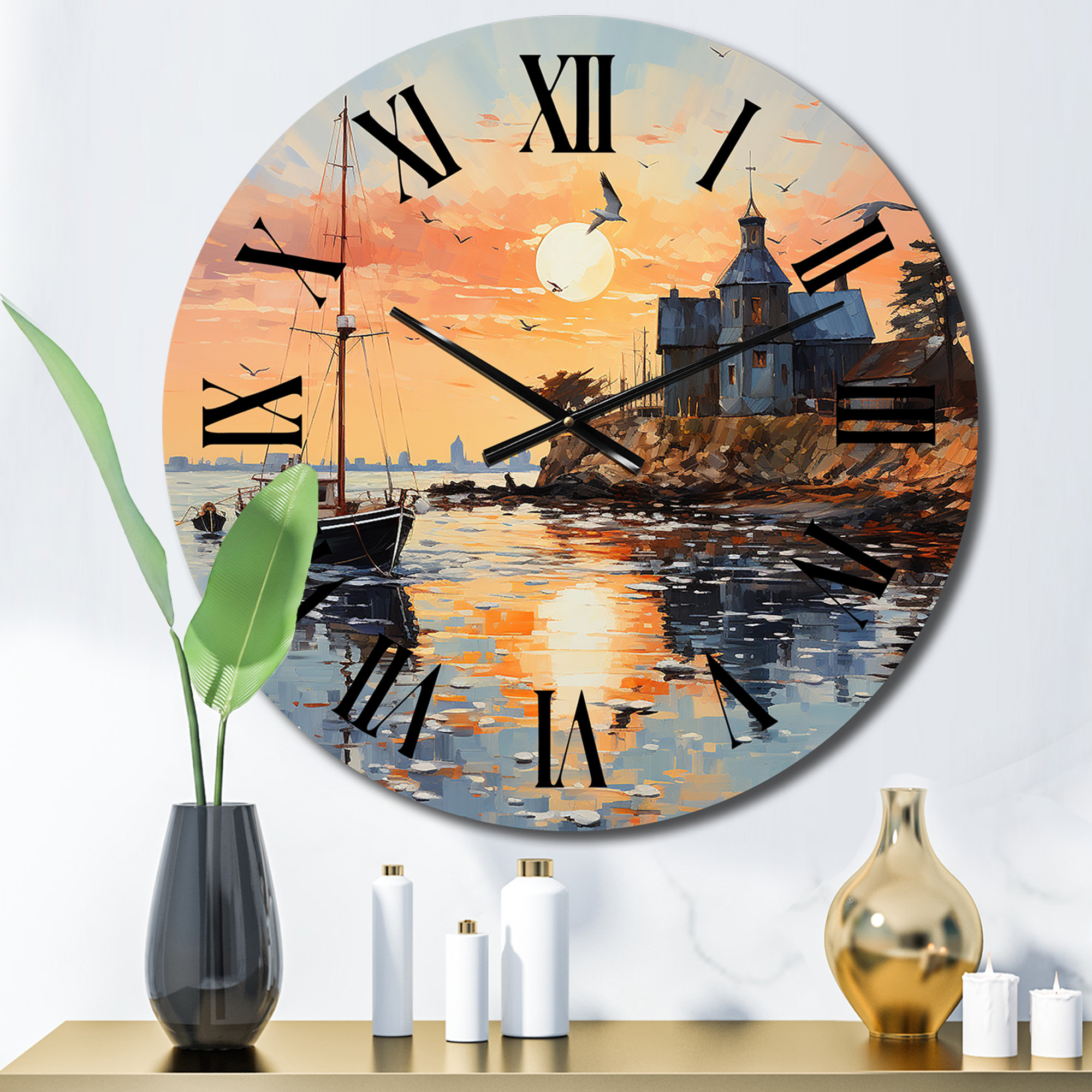 East Urban Home Charlirae - Port Landscape Wall Clock | Wayfair