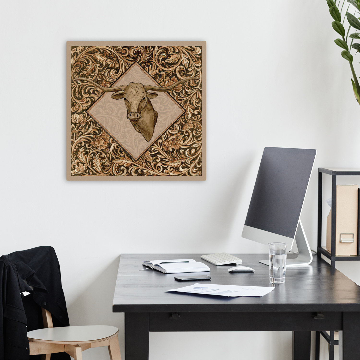 Red Barrel Studio® Leather Longhorn Contemporary Patterned Border ...