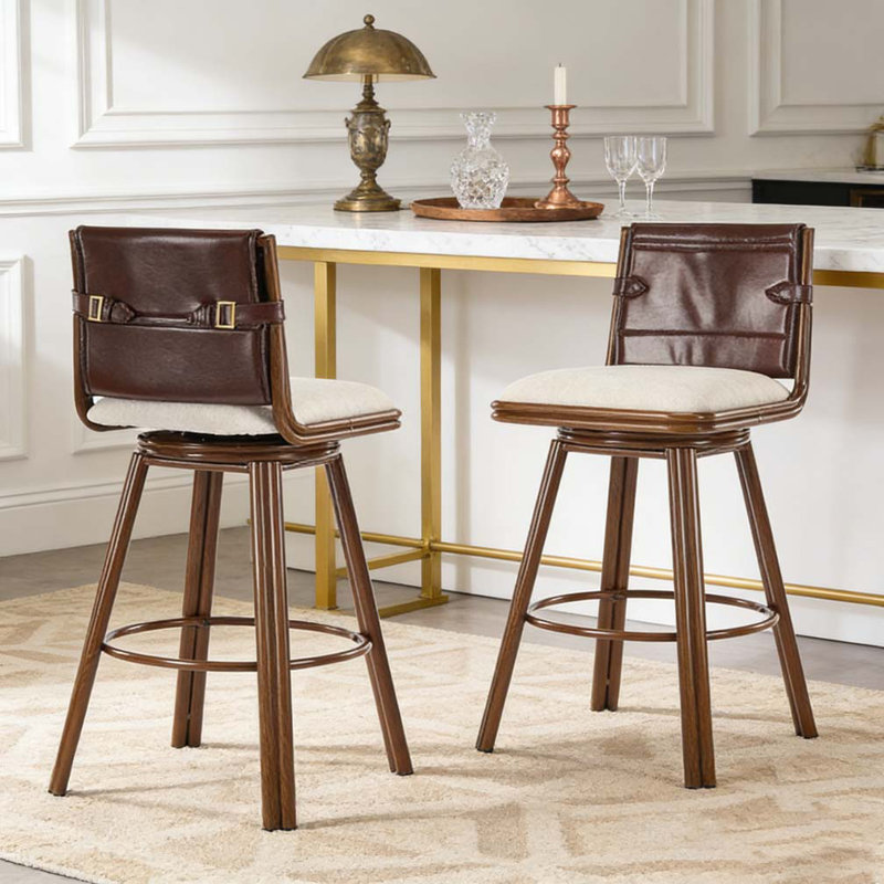 Everly Quinn Indoor Upholstered Swivel Bar Stool with Metal Frame | Wayfair