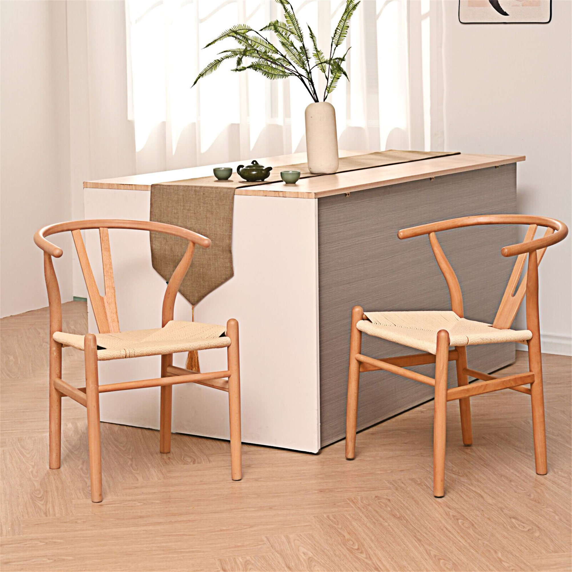 George Oliver Crouch Natural Solid Wood Wishbone Design Backrest Chair ...