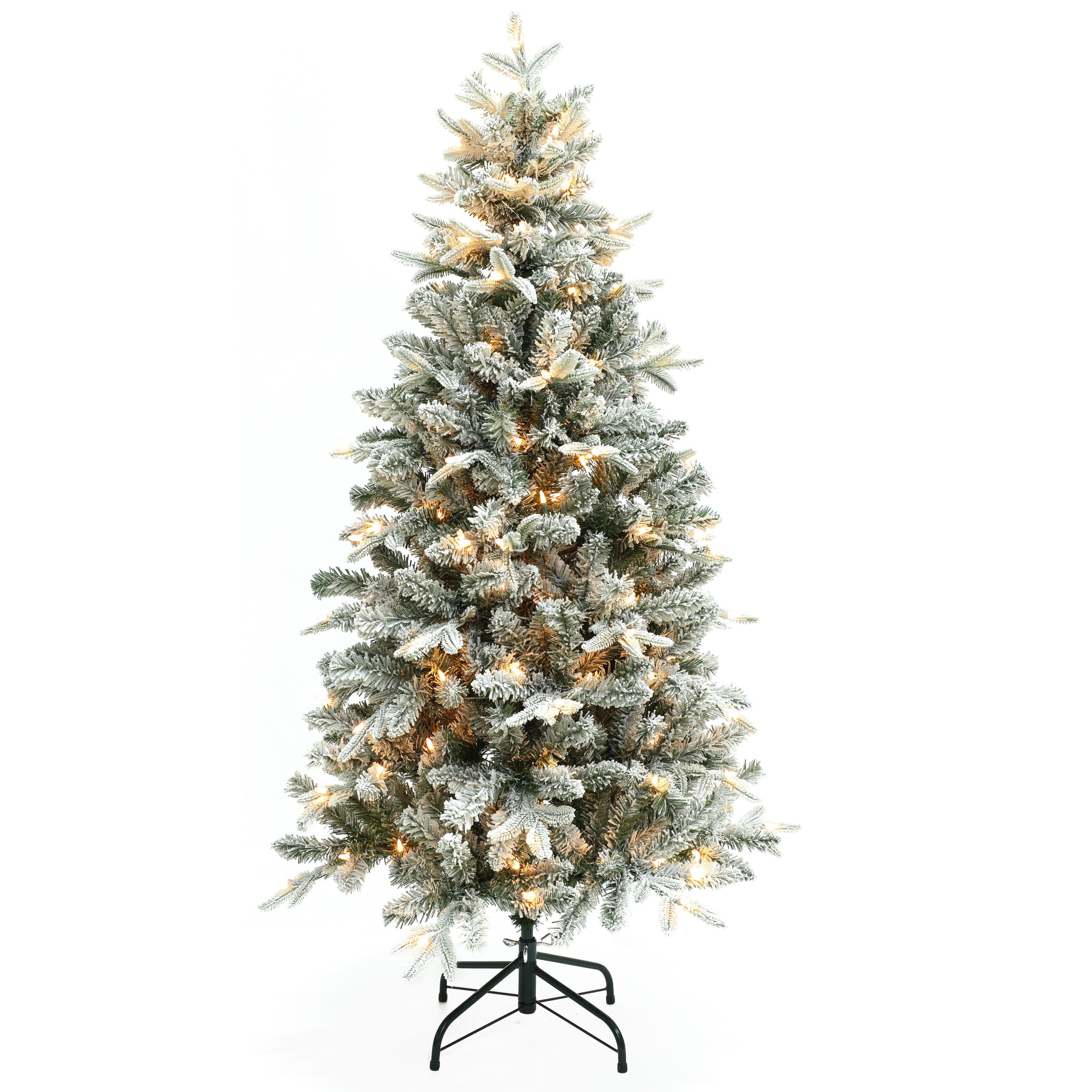 The Holiday Aisle® Hefziba Snow-flocked 5' Lighted Fir Christmas Tree ...