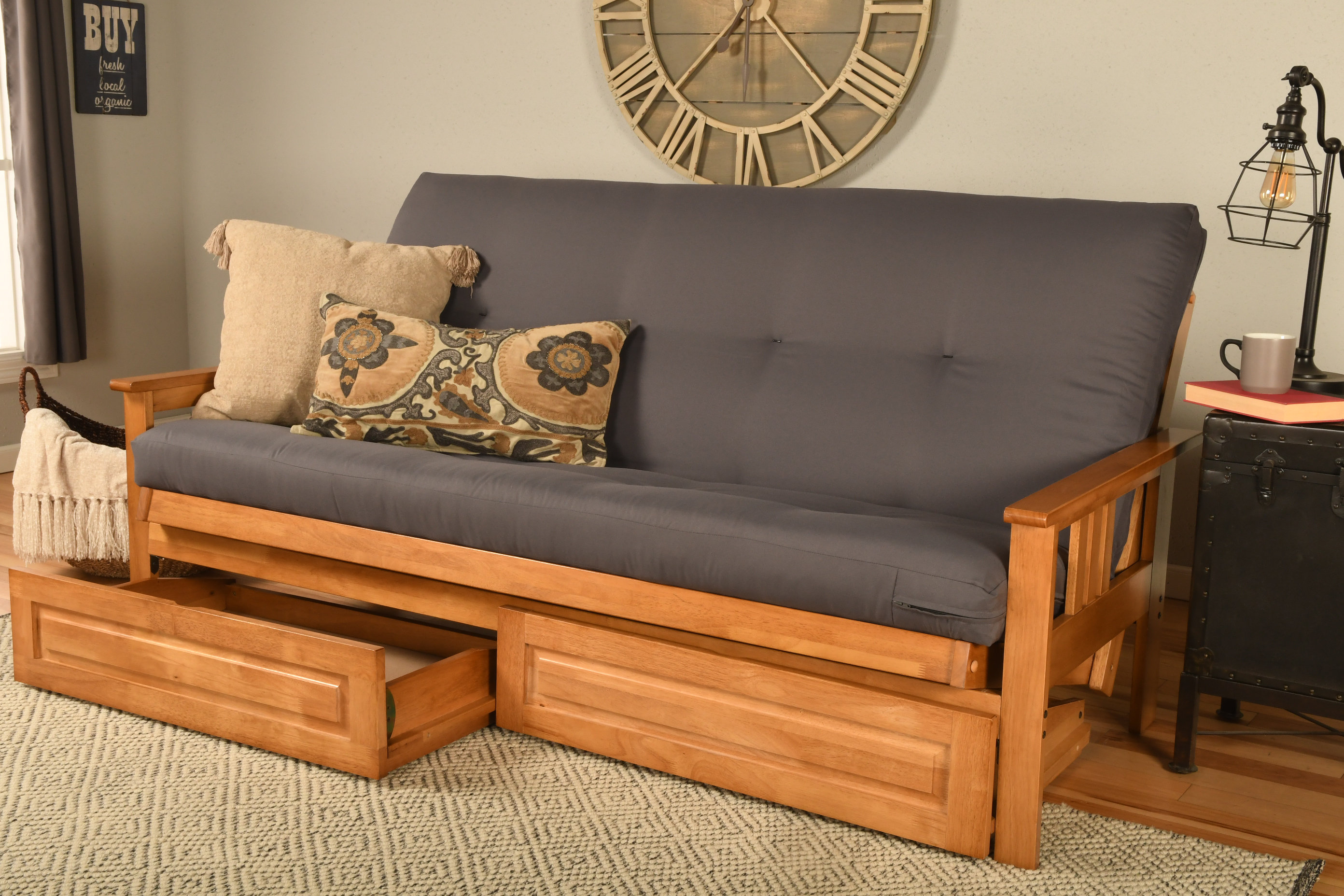 The Twillery Co. Stratford Full Futon Frame Includes Storage Drawers ...