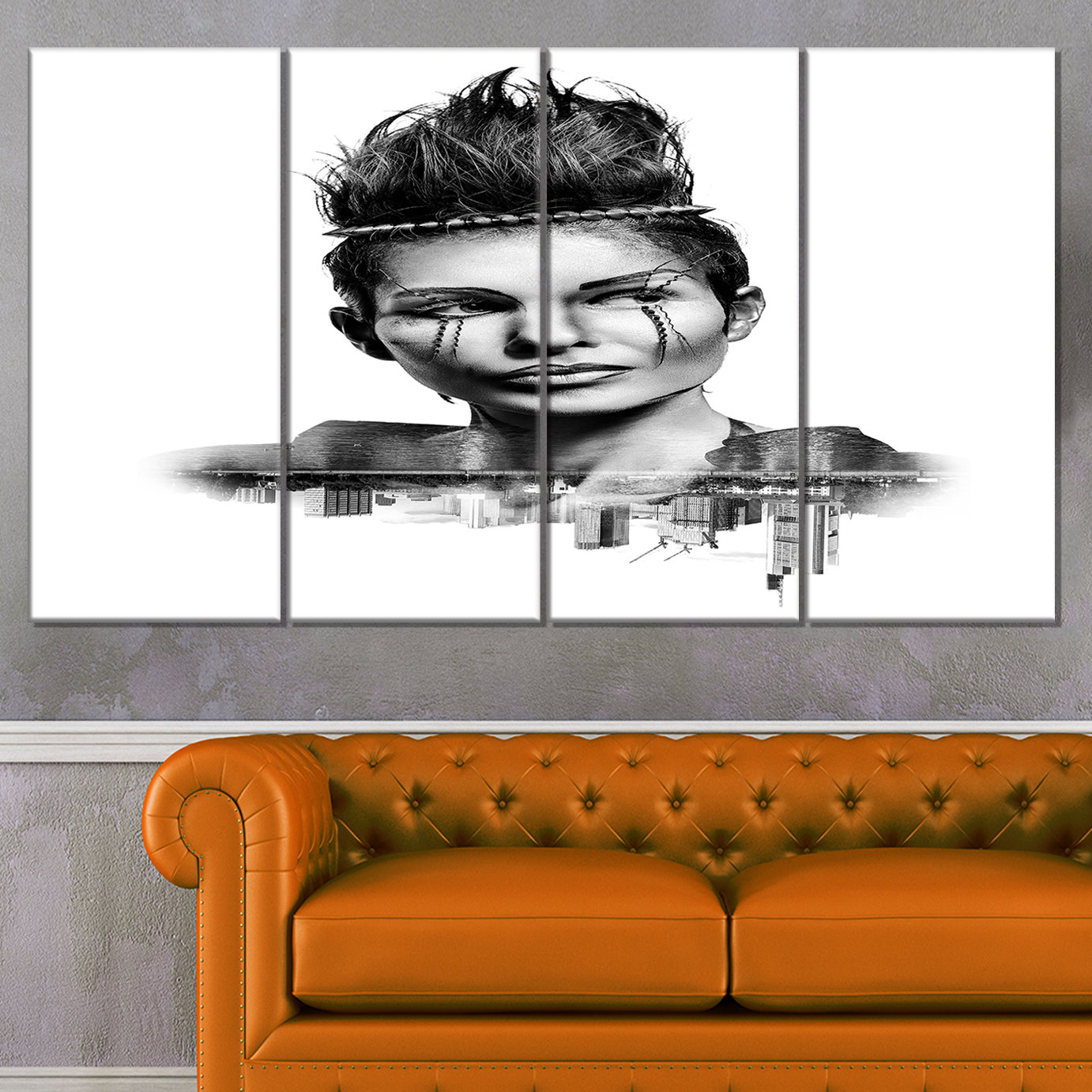 Design Art 'Double Exposure Woman with Hair' 4 Piece Graphic Art on ...