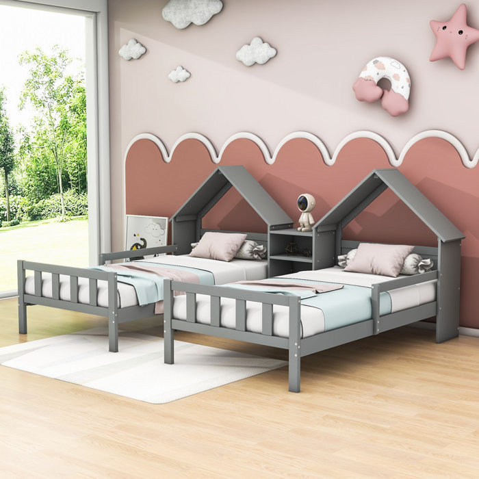 Red Barrel Studio® Daebreona Double Twin Platform Bed with House-shaped ...