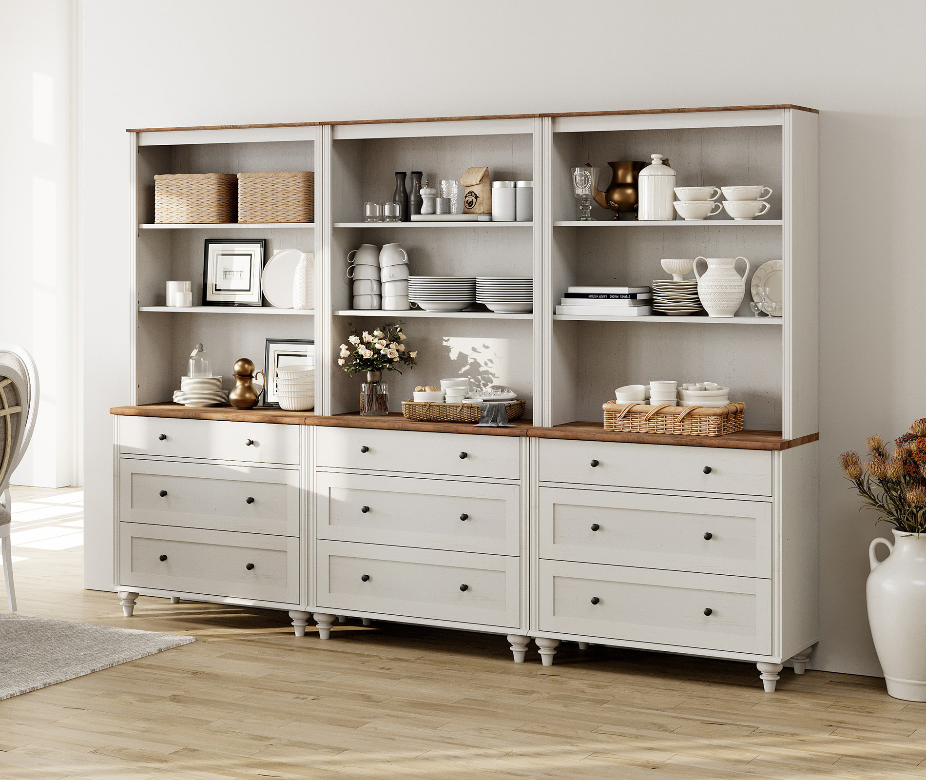 One Allium Way Sideboard Cabinet With Bar Hutch, Buffet Cabinet With Drawers And 3 Tier Shelves ...