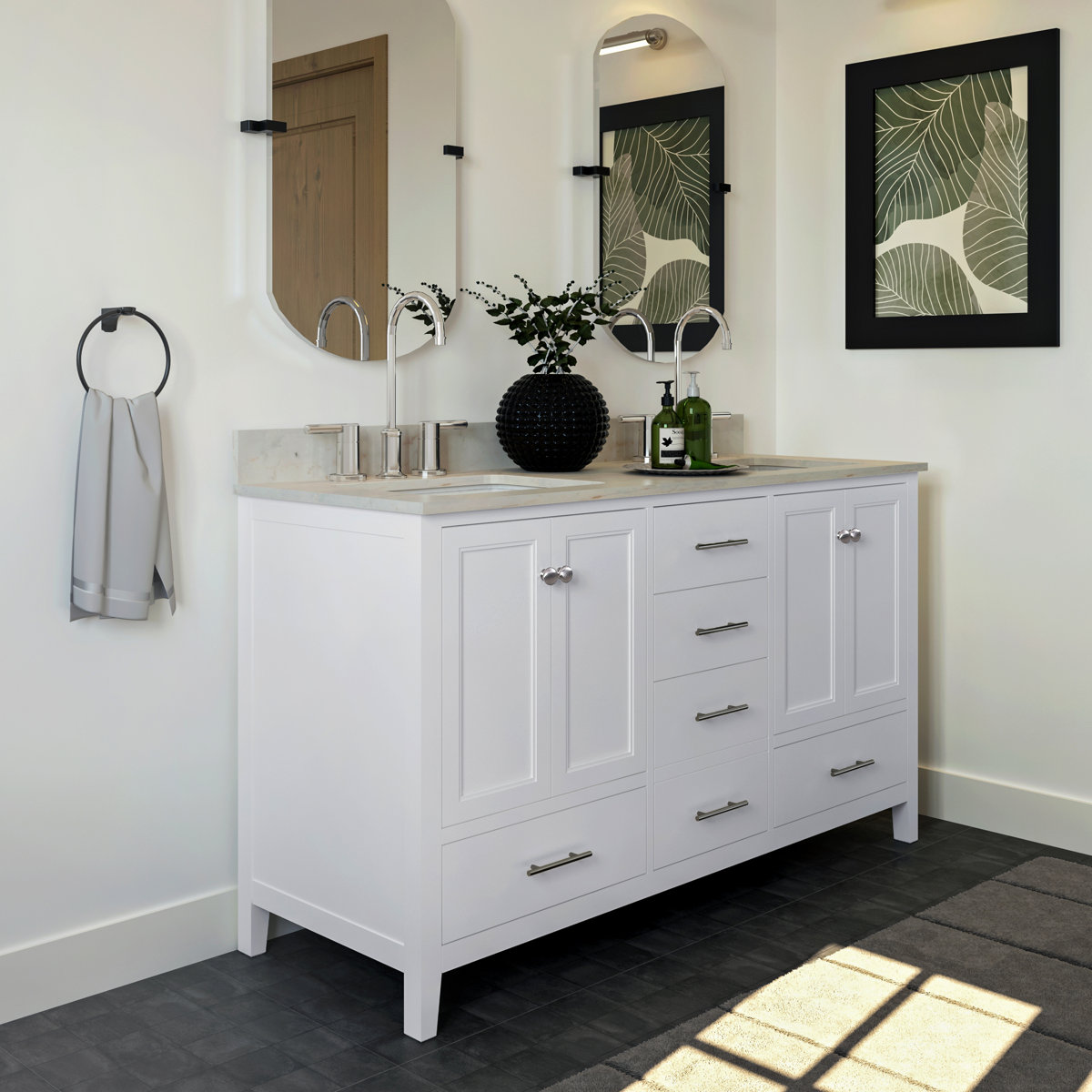222 Fifth Park Slope 60" Double Bathroom Vanity Set, White, Engineered ...