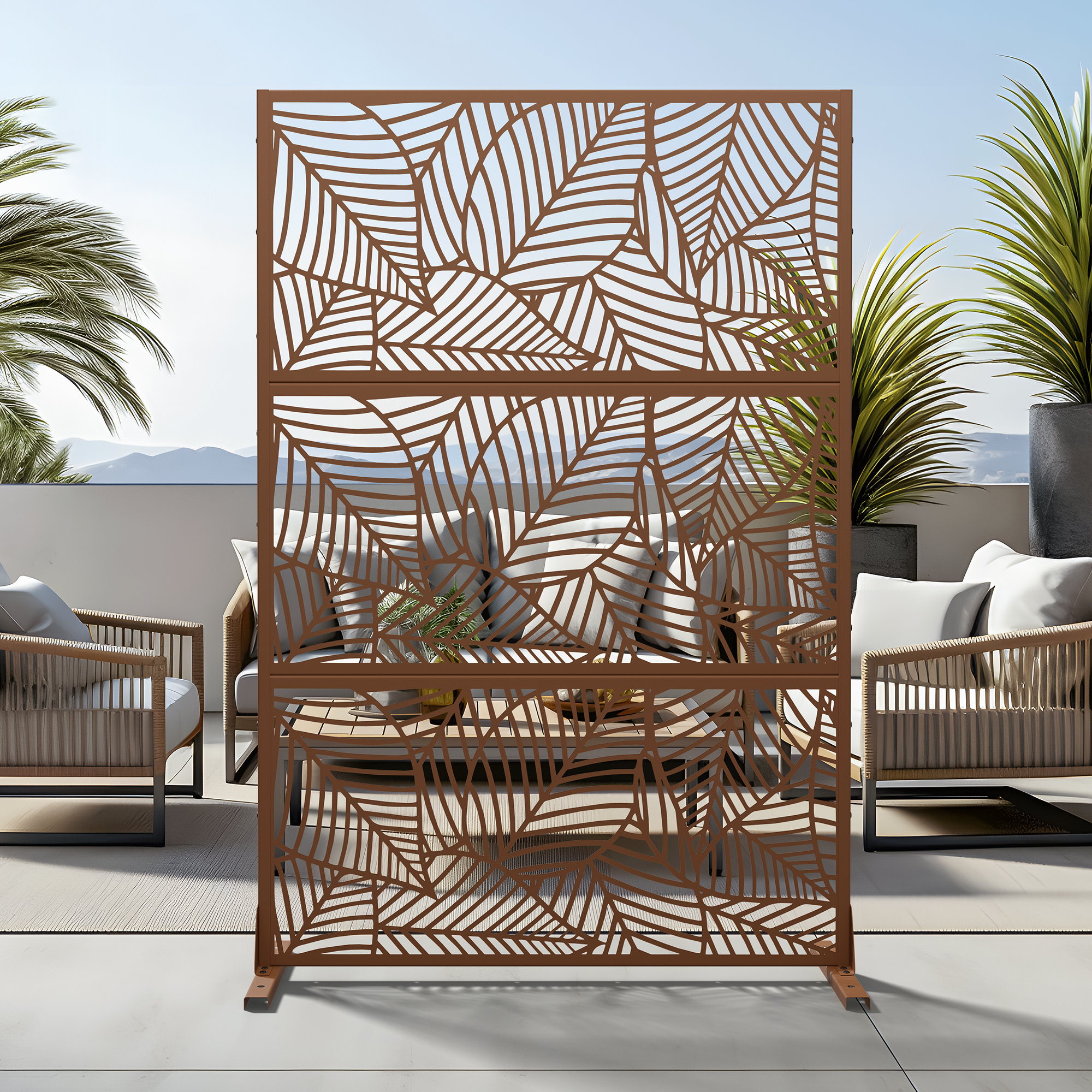 Dovelina 72" H x 47" W Metal Privacy Screen Fence Panel Blade Pattern ...